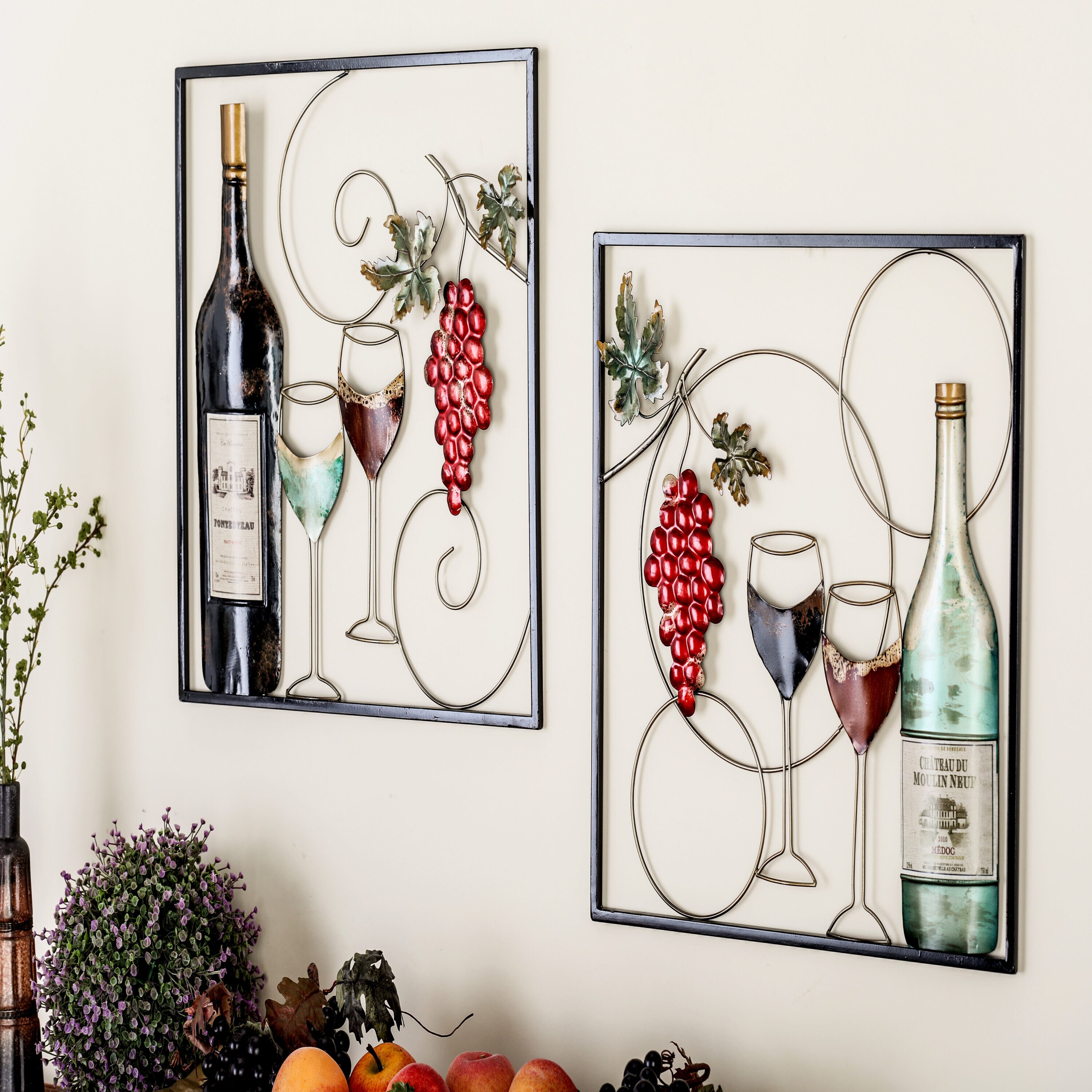 Grayson Lane 20-in W x 20-in H Metal Wine and Grapes Industrial Wall ...