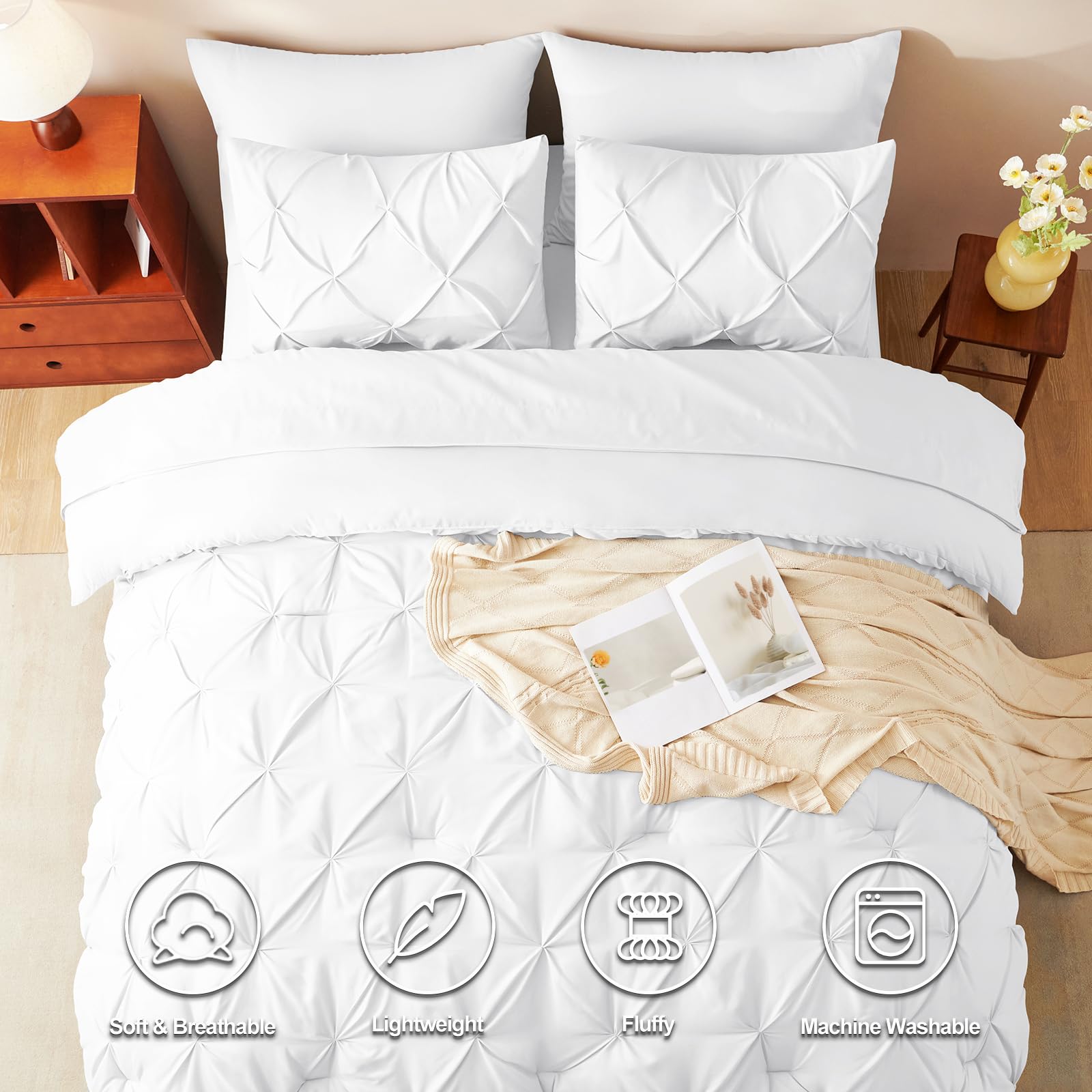 OMOMMD Queen Pinch Pleat Bed in a Bag Comforter Set with Sheets ...