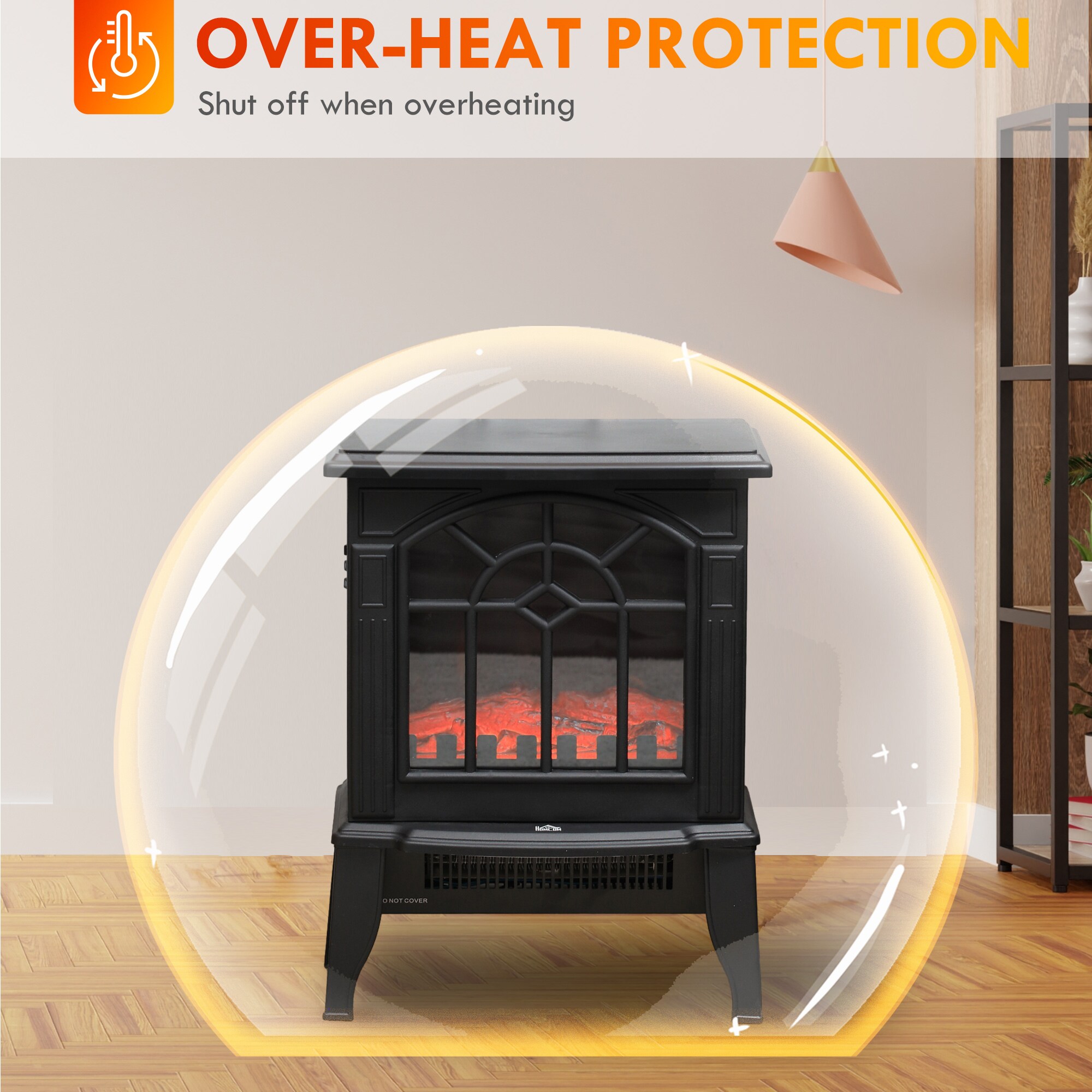 LOVMOR Electric Fireplace Stove 18 Freestanding Heater Realistic Flame ...