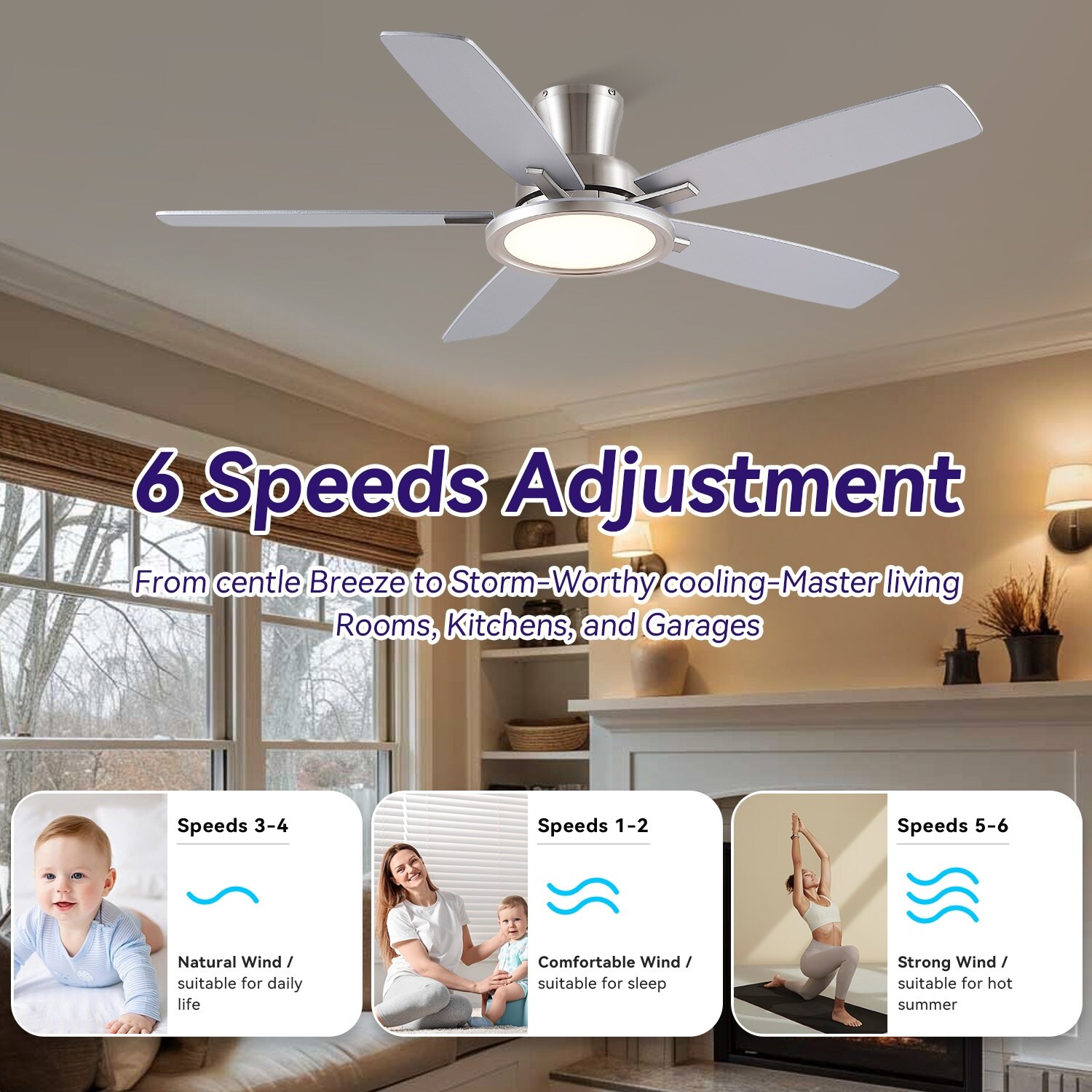 Gleam Flare 52 Inches Low Profile Ceiling Fan with LED Reversible DC ...