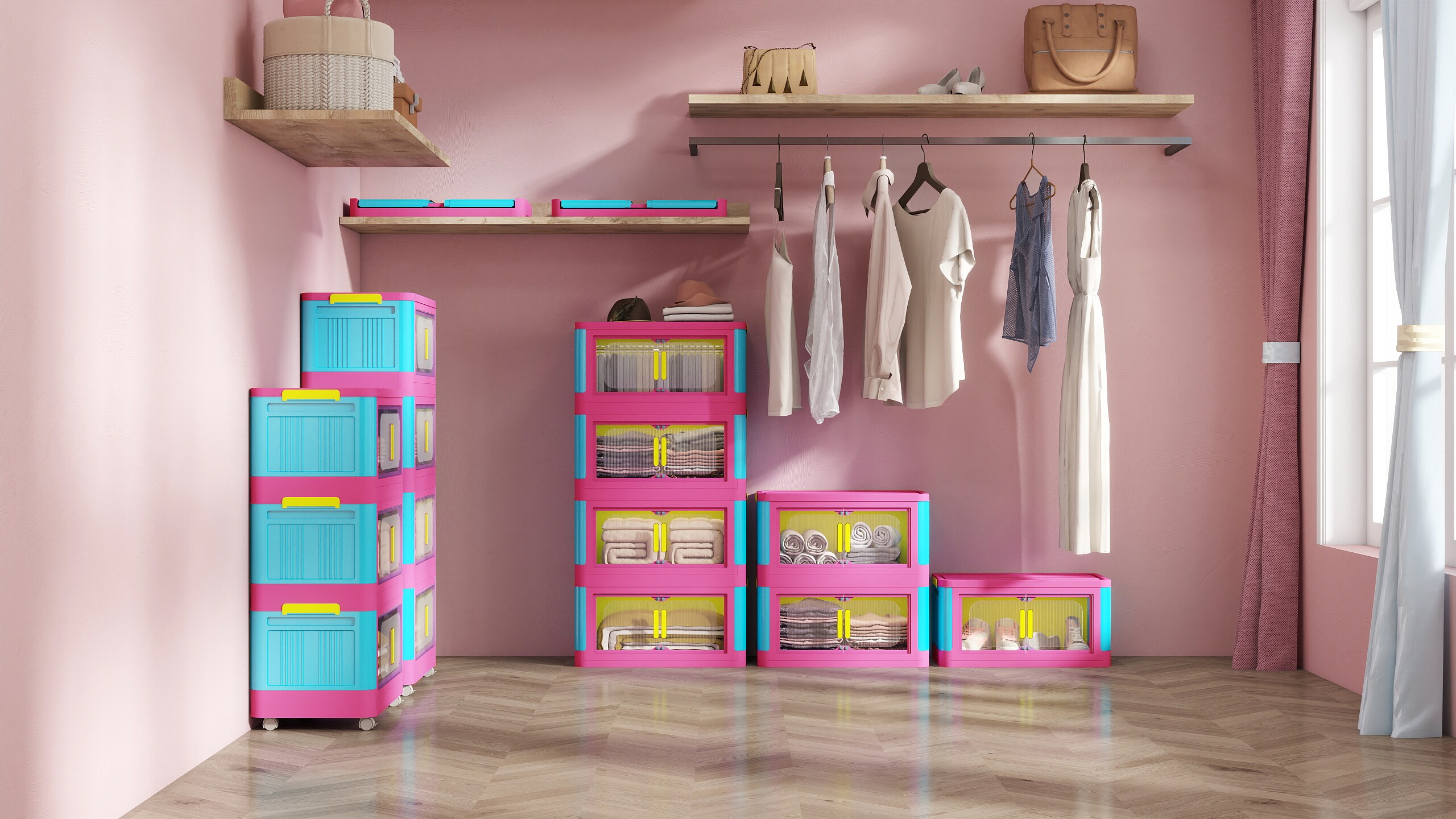 Huluwat Happy Color 20-inch Side Wide Folding Storage Cabinet 5 Tiers ...