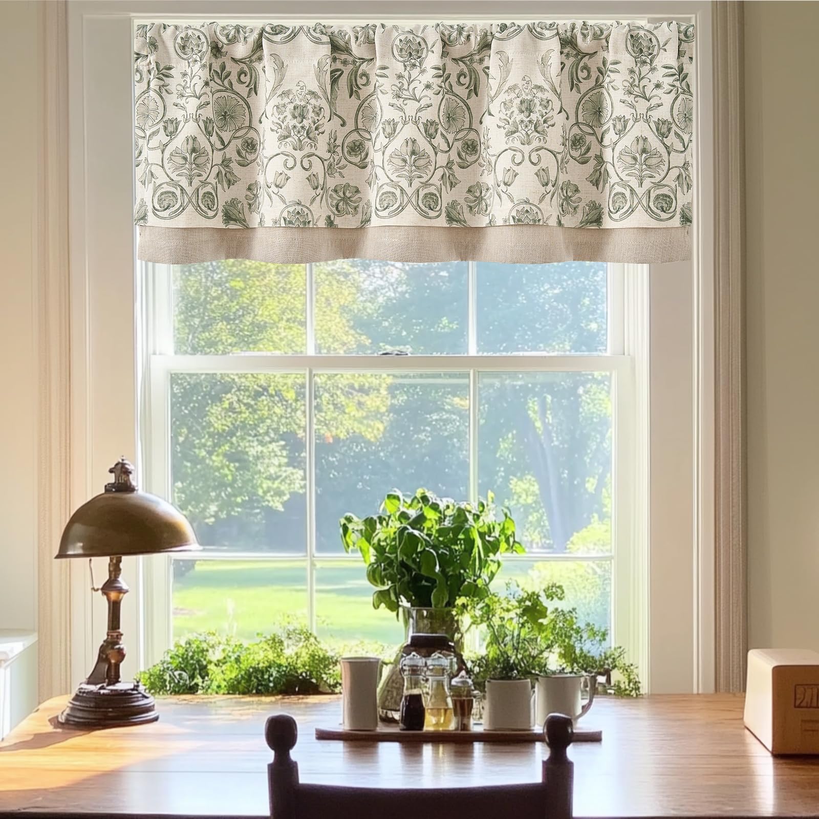 Etokfoks Double Layer Linen Valance Kitchen Curtain for Windows 16 Inch ...
