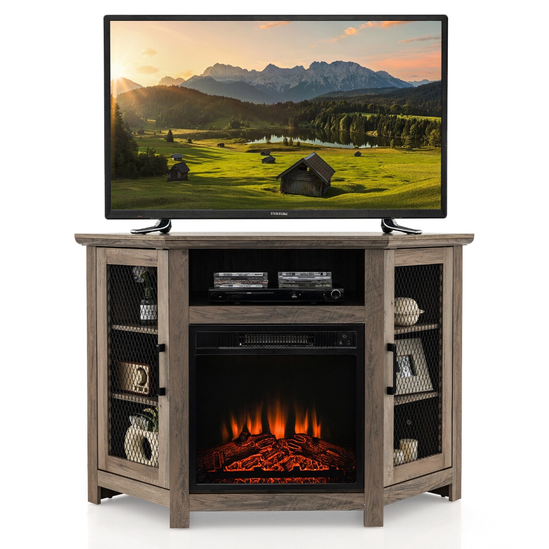 Slickblue Modern Corner TV Stand with 18-Inch Electric Fireplace ...