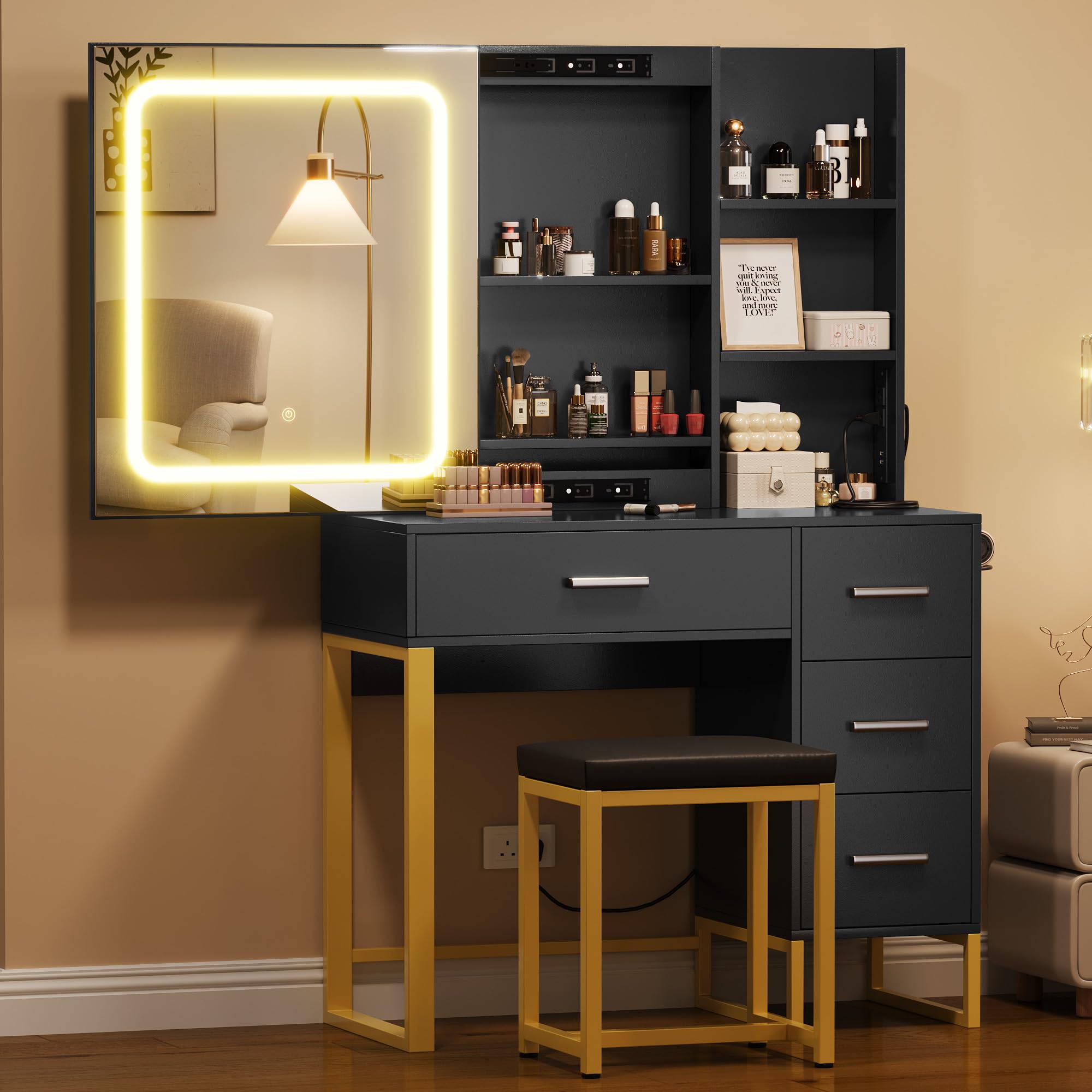 Garvee 57 Inch Large Vanity Desk With Mirror And Lights Makeup Vanity ...