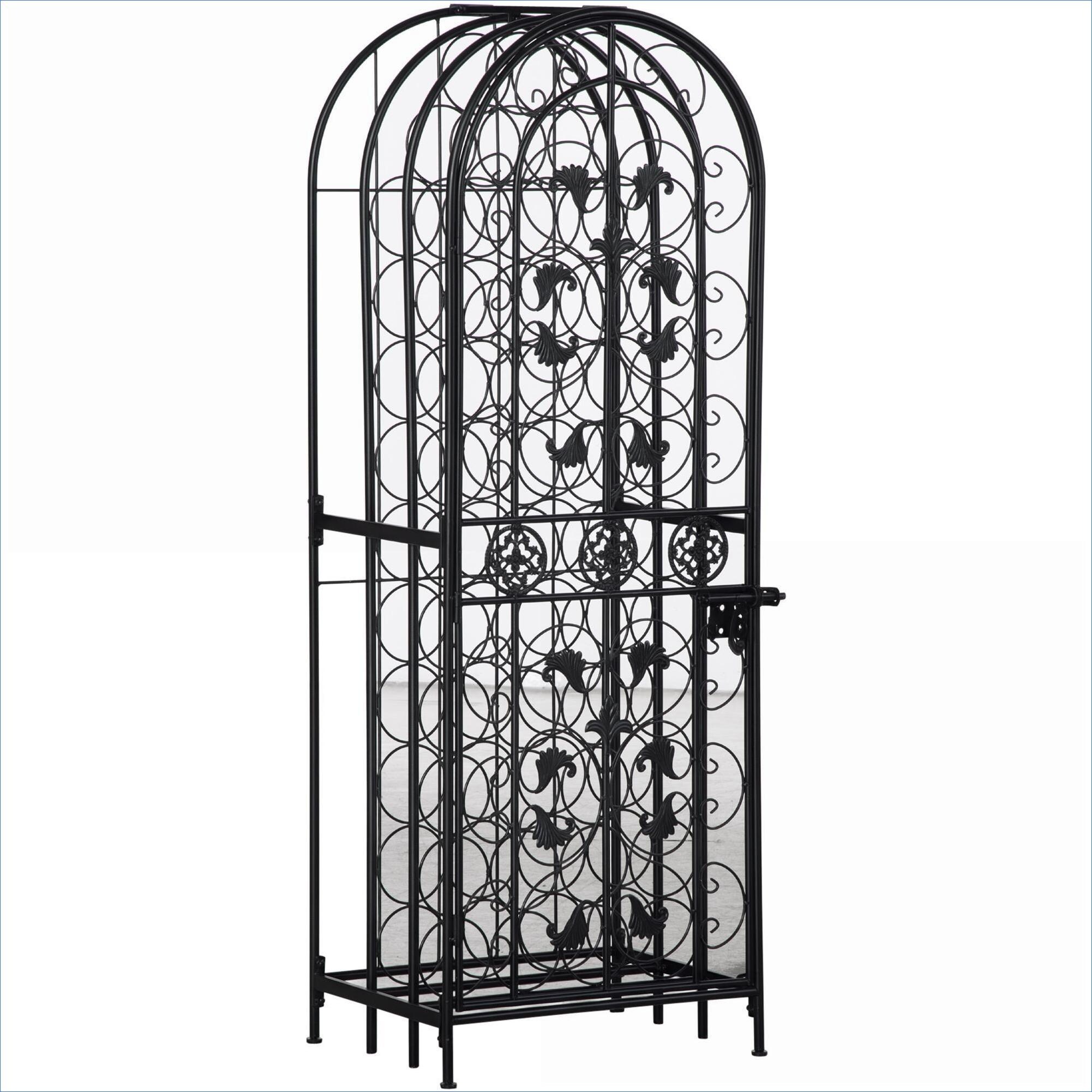 Watnature Matte Black Wrought Iron Lockable 45-Bottle Floor Standing ...