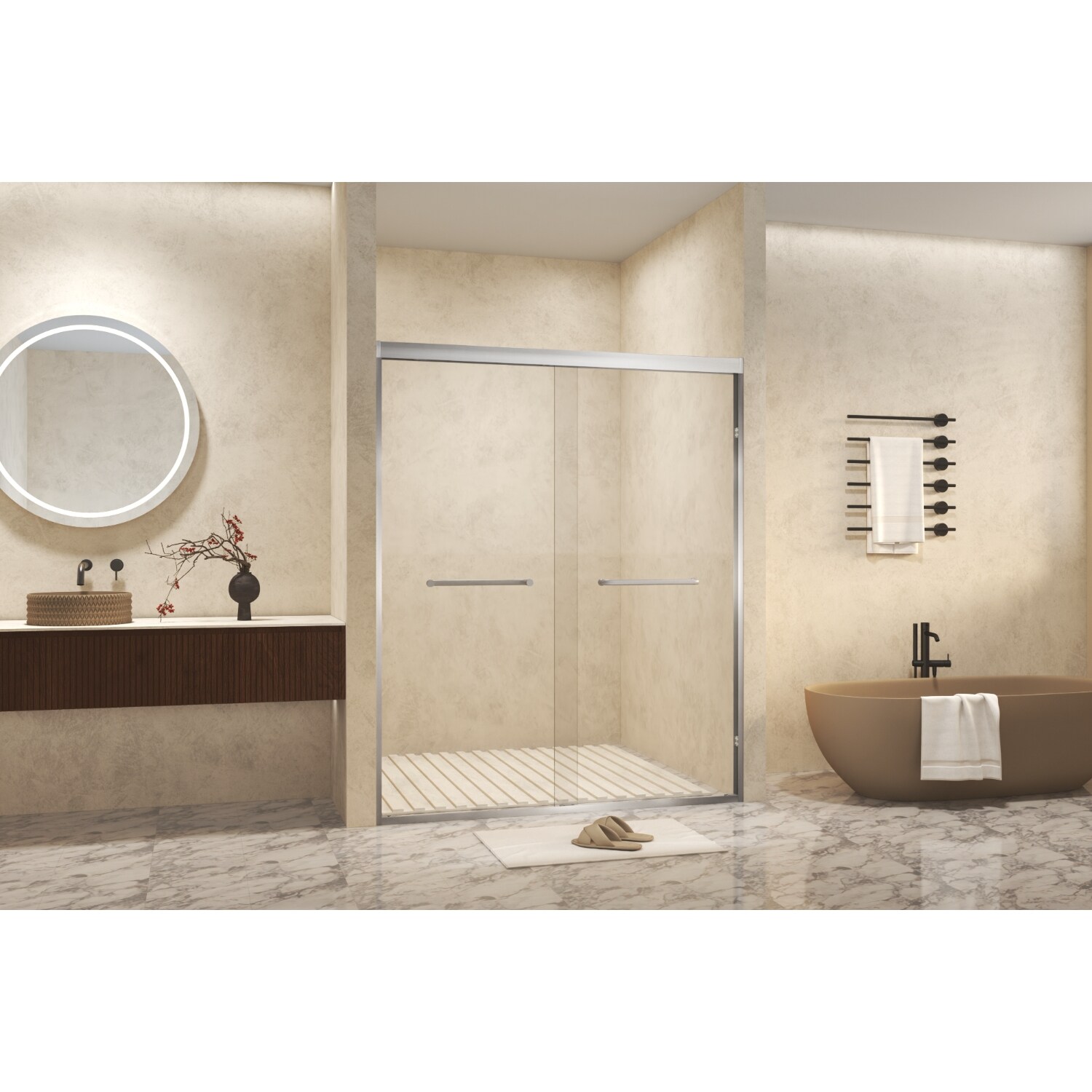 Wooakway 44-48inx72in Brushed Nickel Double Sliding Shower Doors 6mm ...