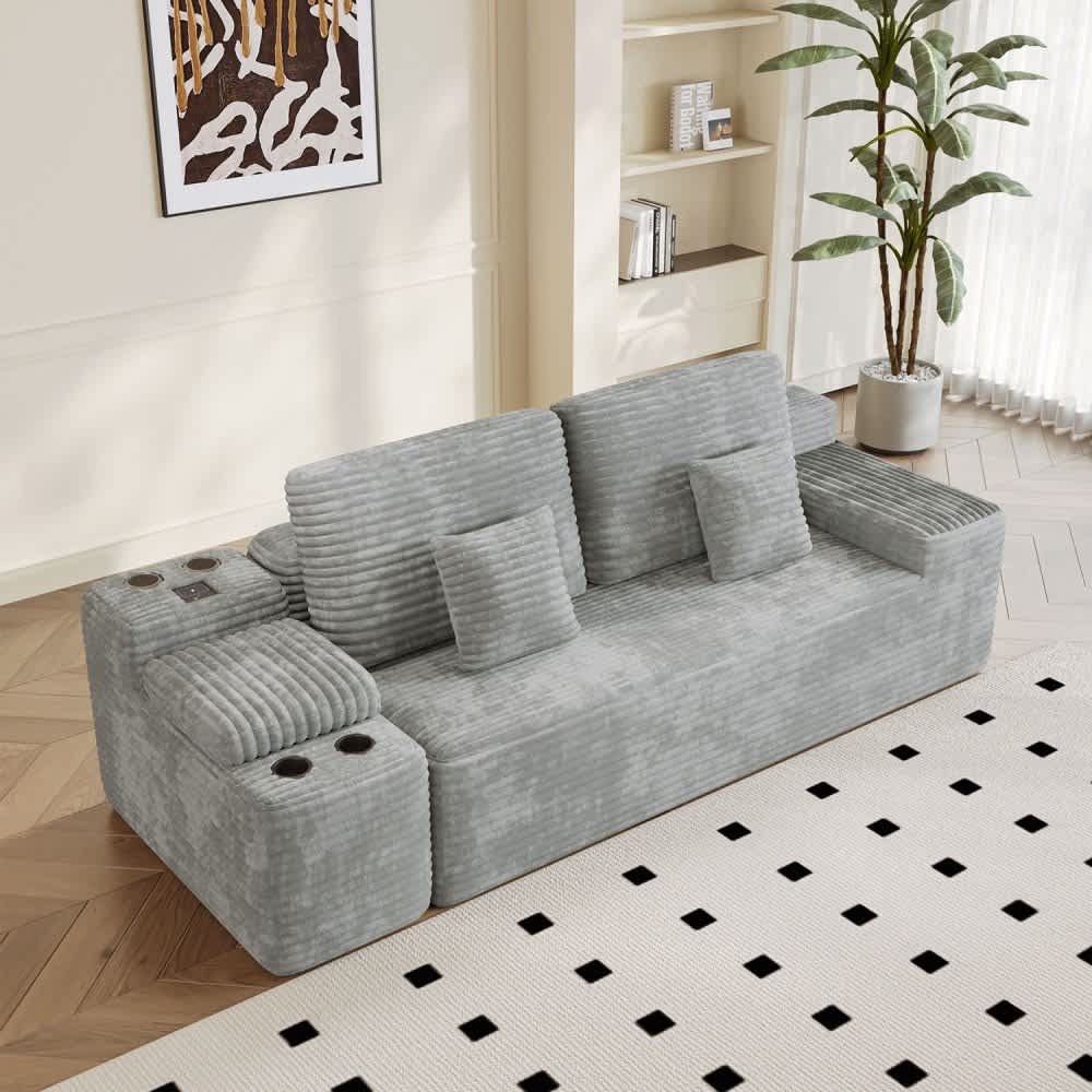 Coolbibila 150-in U-Shaped Sectional Sofa with Ottomans and Console 5 ...