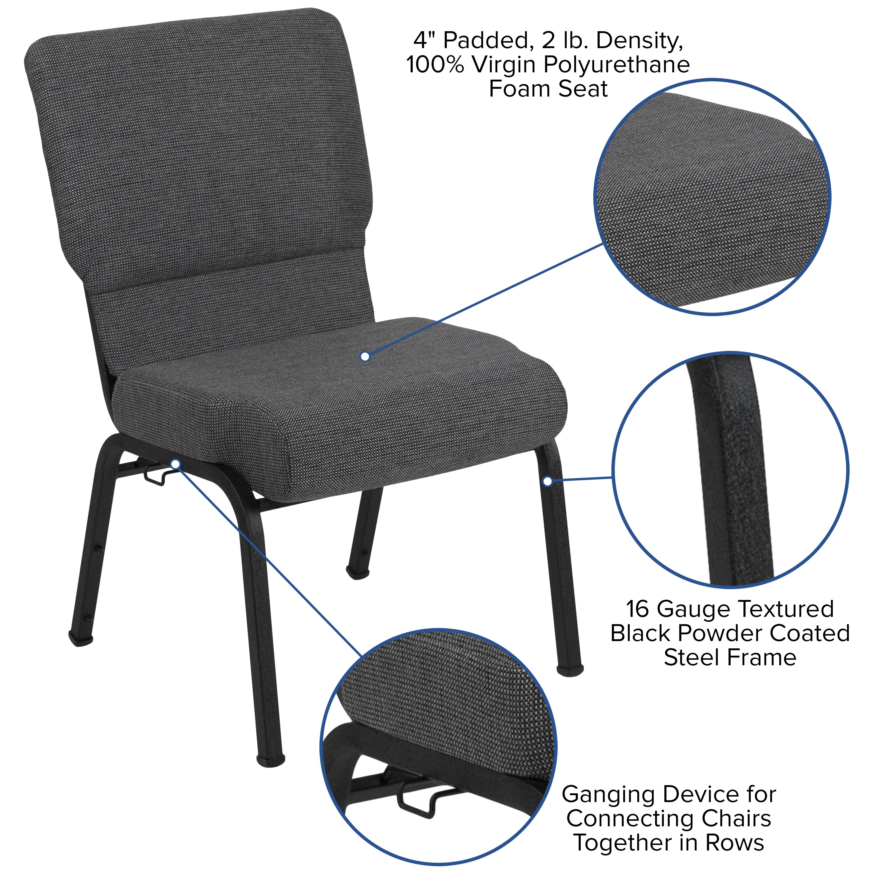 Emma + Oliver 20.5 in. Black Marble Molded Foam Church Chair in the ...