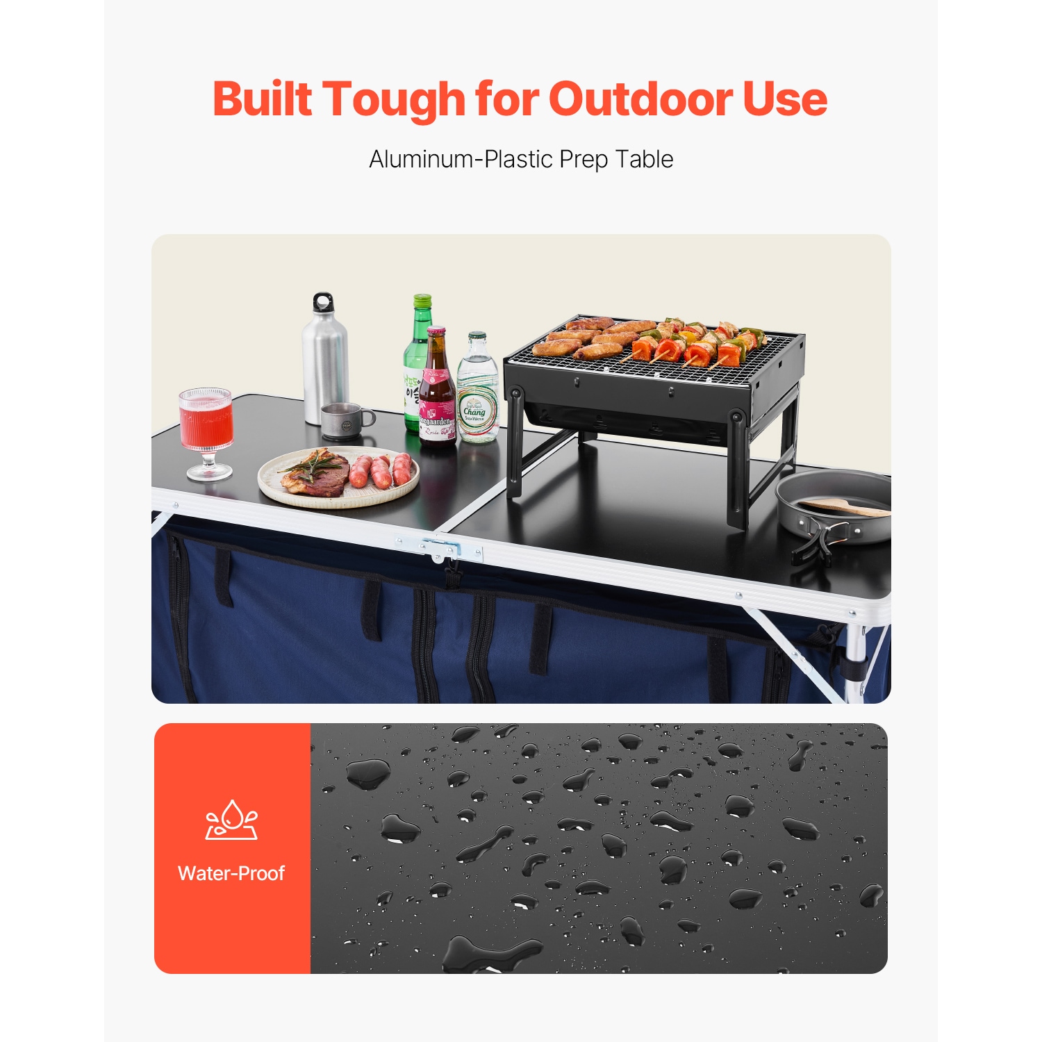 VEVOR Camping Kitchen Table Folding Outdoor Cooking Table 3 Adjustable ...
