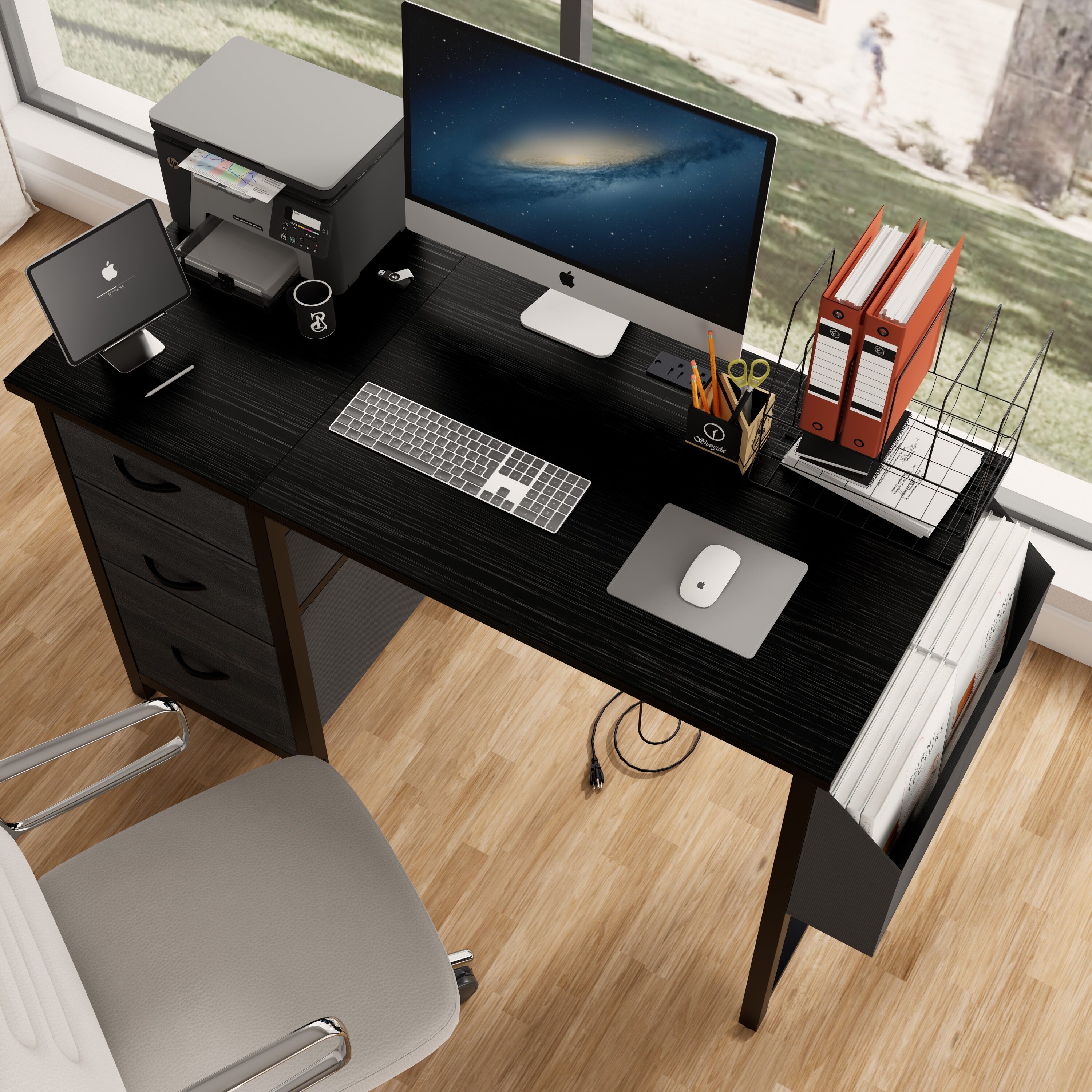 LOVMOR 47 3inchoffice desk with power outlet 3 drawers Large Side ...