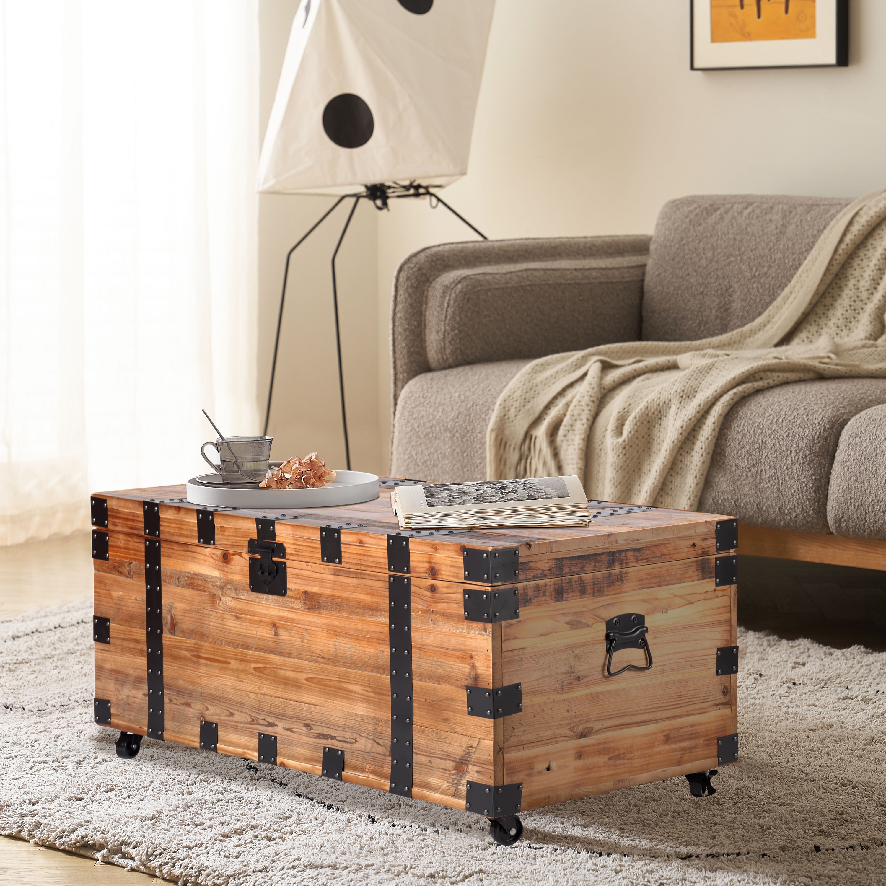 LUXEYARD Trunk Table with four wheel Large capacity storage Coffee ...