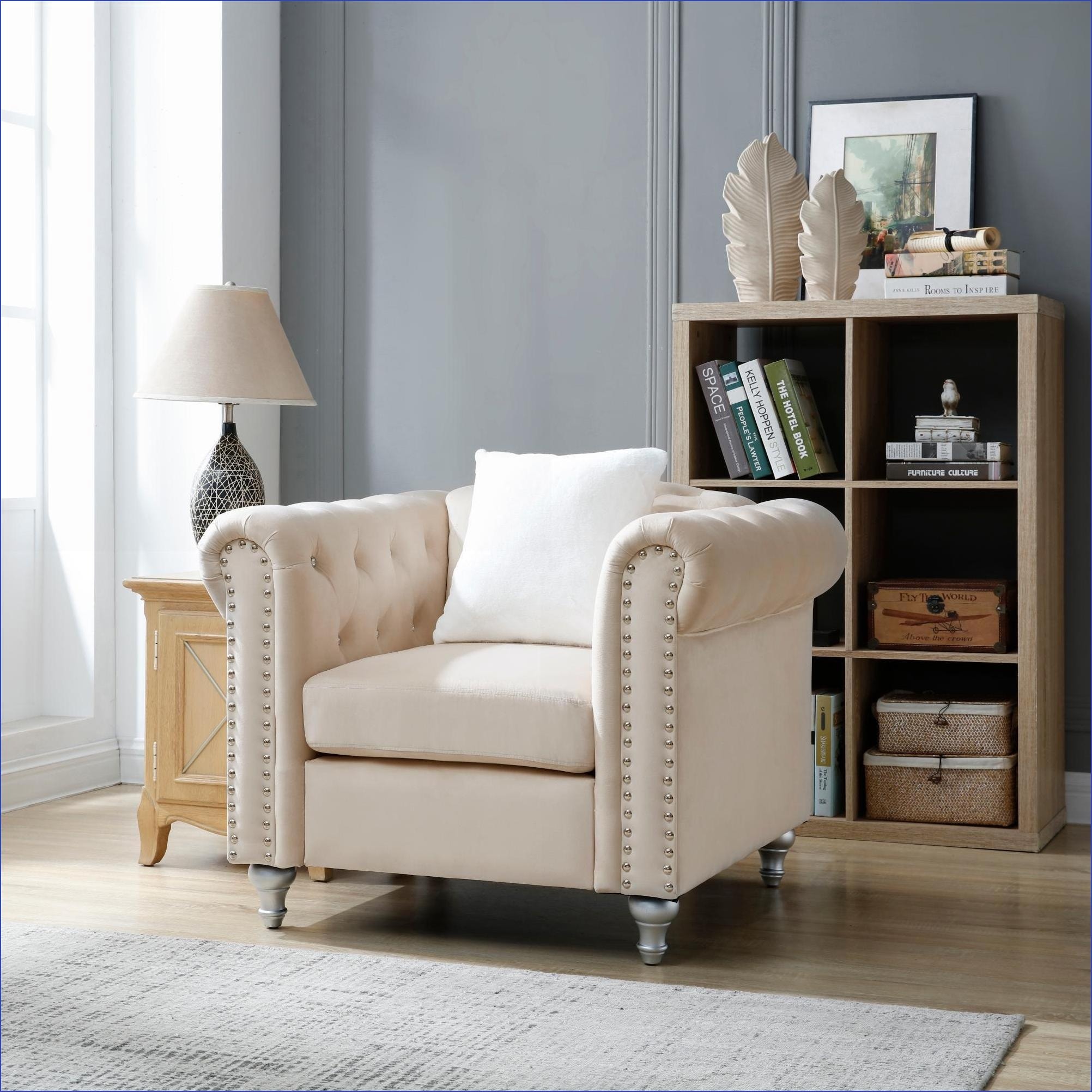 Watnature Beige Single-Seater Accent Chair Stylish Upholstered Armchair ...