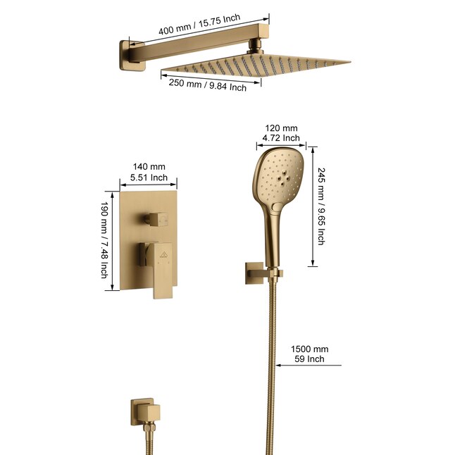 Casainc Brush Gold Dual Head Waterfall Built In Shower System With 2