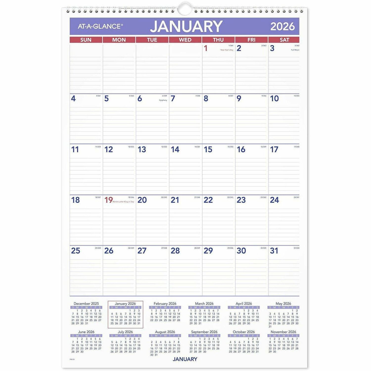 AT-A-GLANCE Monthly Wall Calendar with Ruled Daily Blocks 15.5 x 22.75 ...