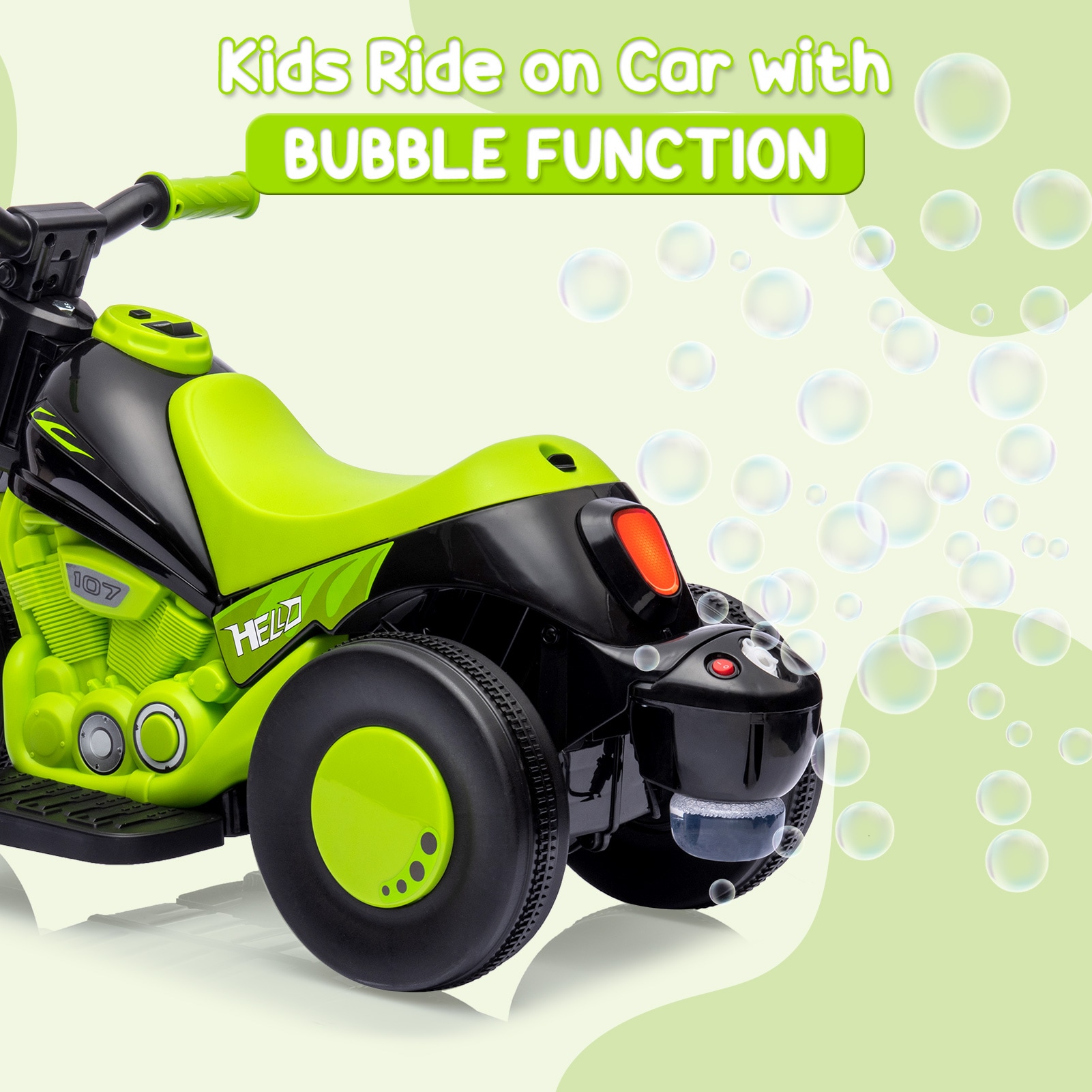 Garvee Kids Electric Ride On Bubble Motorcycle with 3 Wheel Battery ...