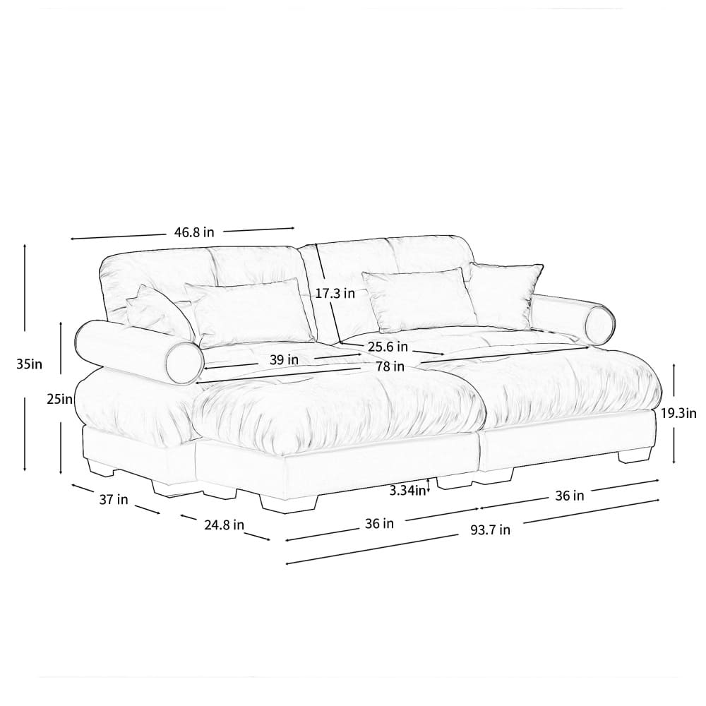 Coolbibila Modern 2-Seat Sofa With Ottoman Blue Sectional Sofas Large ...
