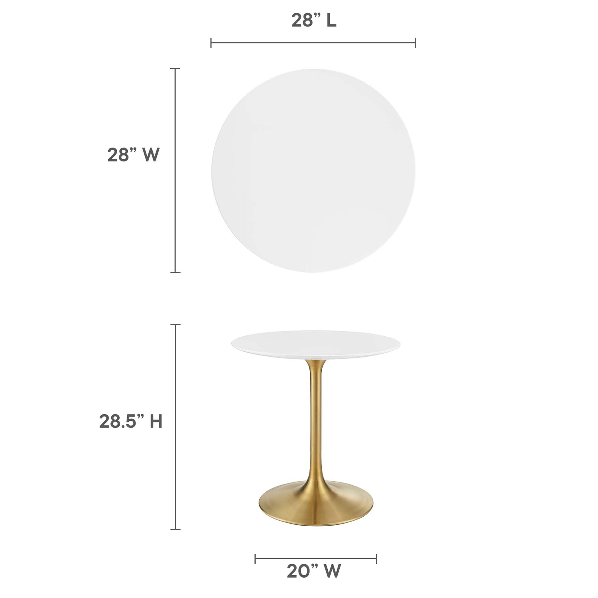 Modway Lippa 28 Inch Round Wood Dining Table in Gold White in the ...