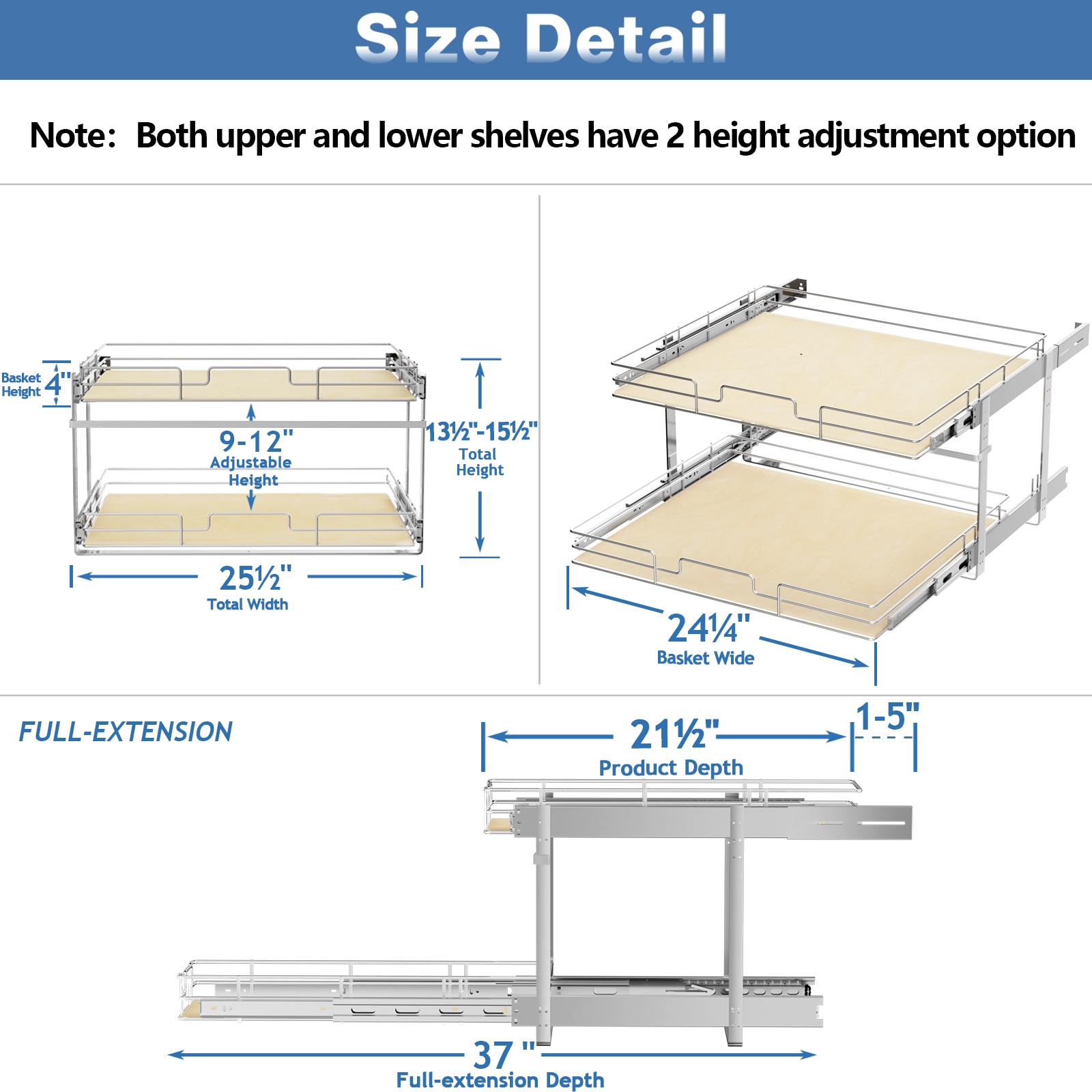 LOVMOR 2 Tier Individual Pull Out Cabinet Organizer 25.5inW x 21.5inD ...