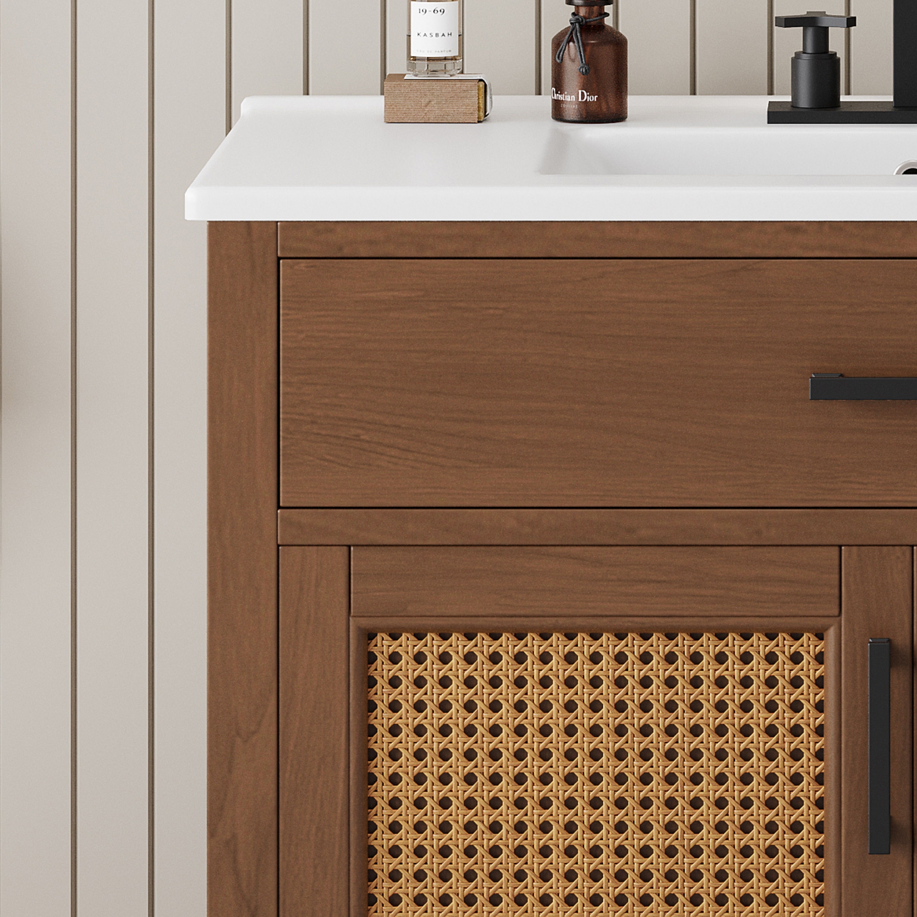 Tatayosi 36inches Rattan Bathroom Vanity with Ceramic Sink Modern ...