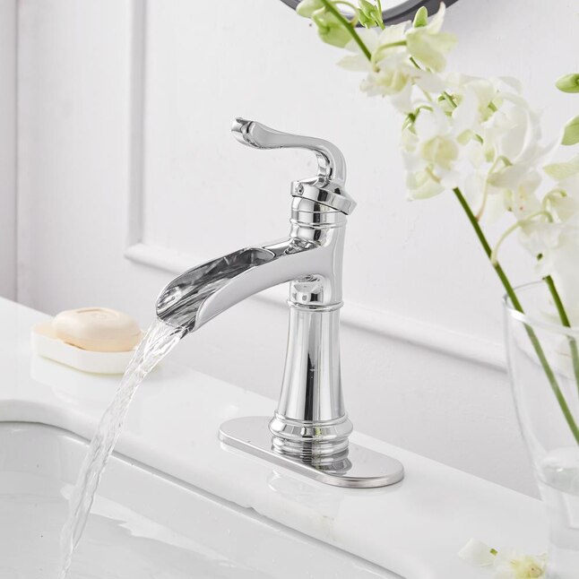 Kinwell Chrome 4 In Centerset 1 Handle Bathroom Sink Faucet With Drain