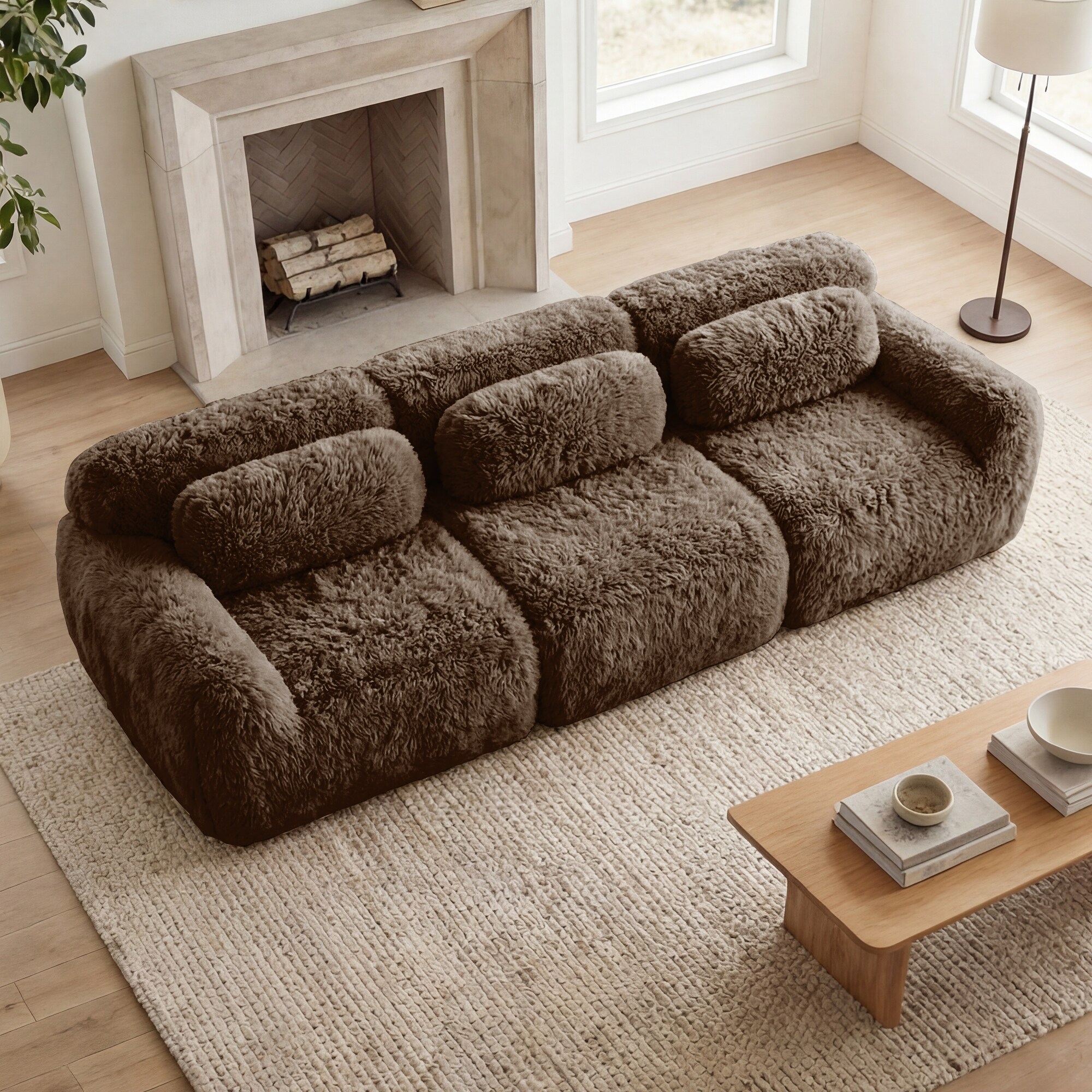 Tinyhomie Soft And Fluffy Plush Fabric Modular Sectional Sofa Couches ...