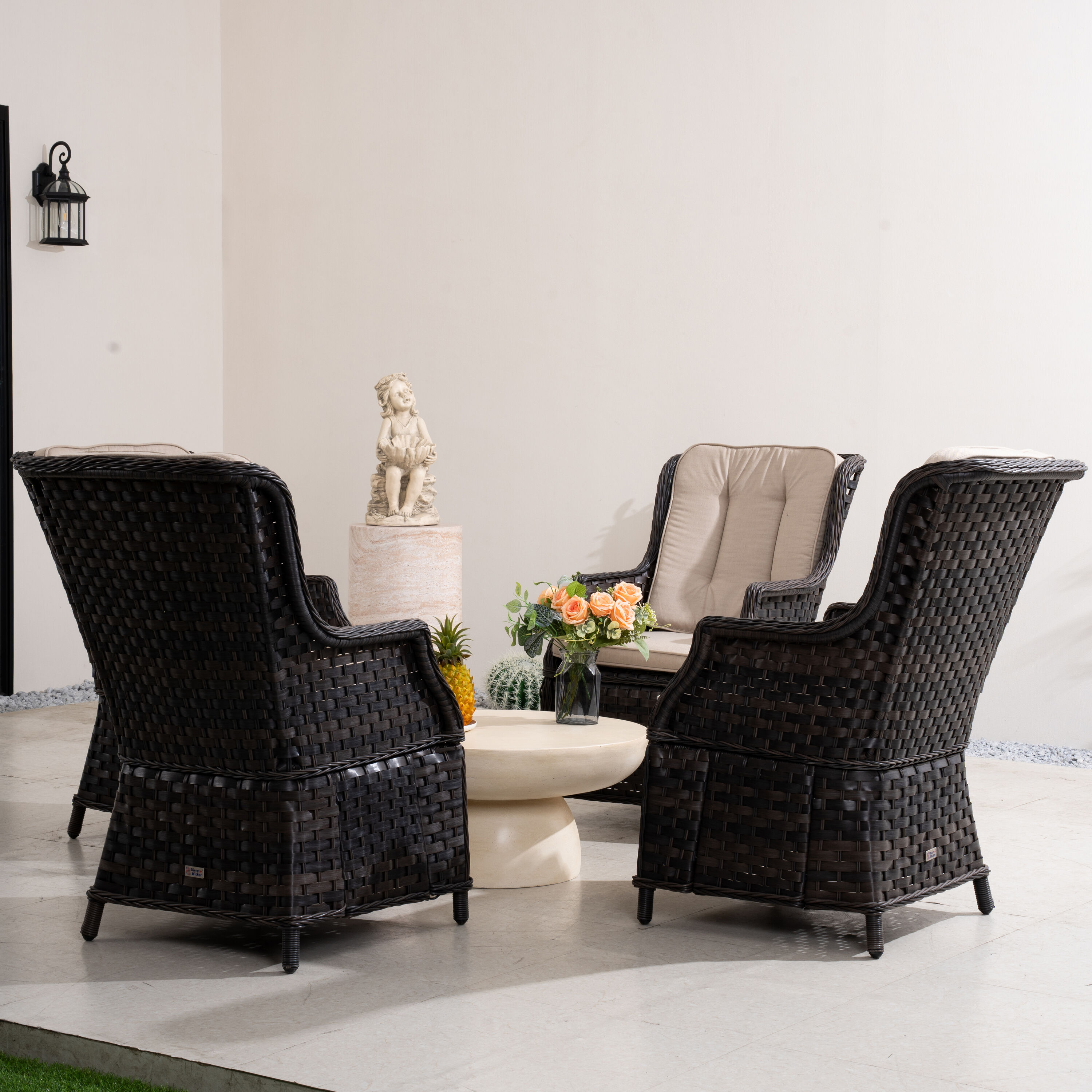 Direct Wicker 5 -Piece brown Wicker Patio Dining Set Aluminum Round ...