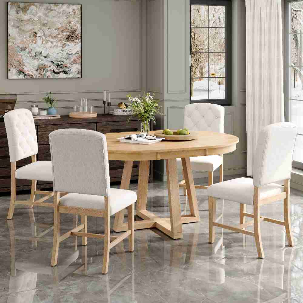 Coolbibila 5 Pieces Dining Set with Extendable Table Natural Chairs ...