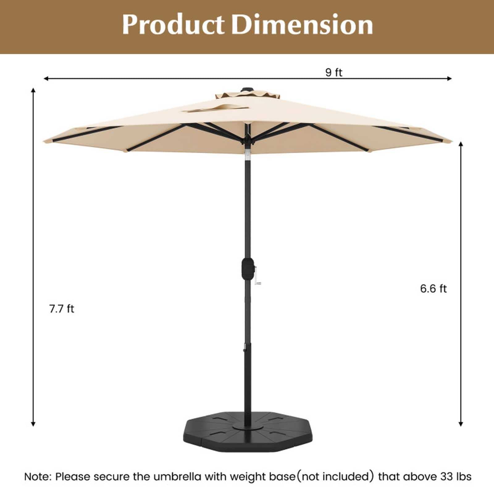 SUGIFT Beige 9-ft Patio Table Umbrella Outdoor Market Sun Shade 8 Iron ...