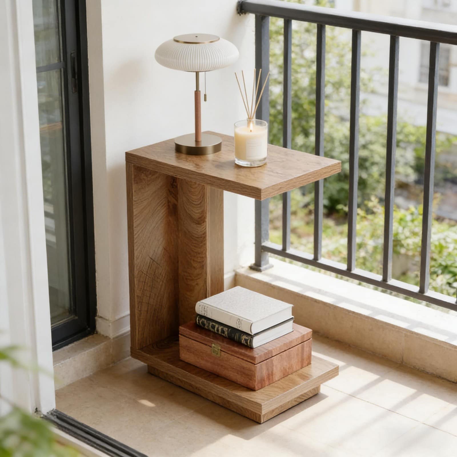 GlasFlength C-Shaped Bedside Table Stylish Side Table with Open Shelves ...