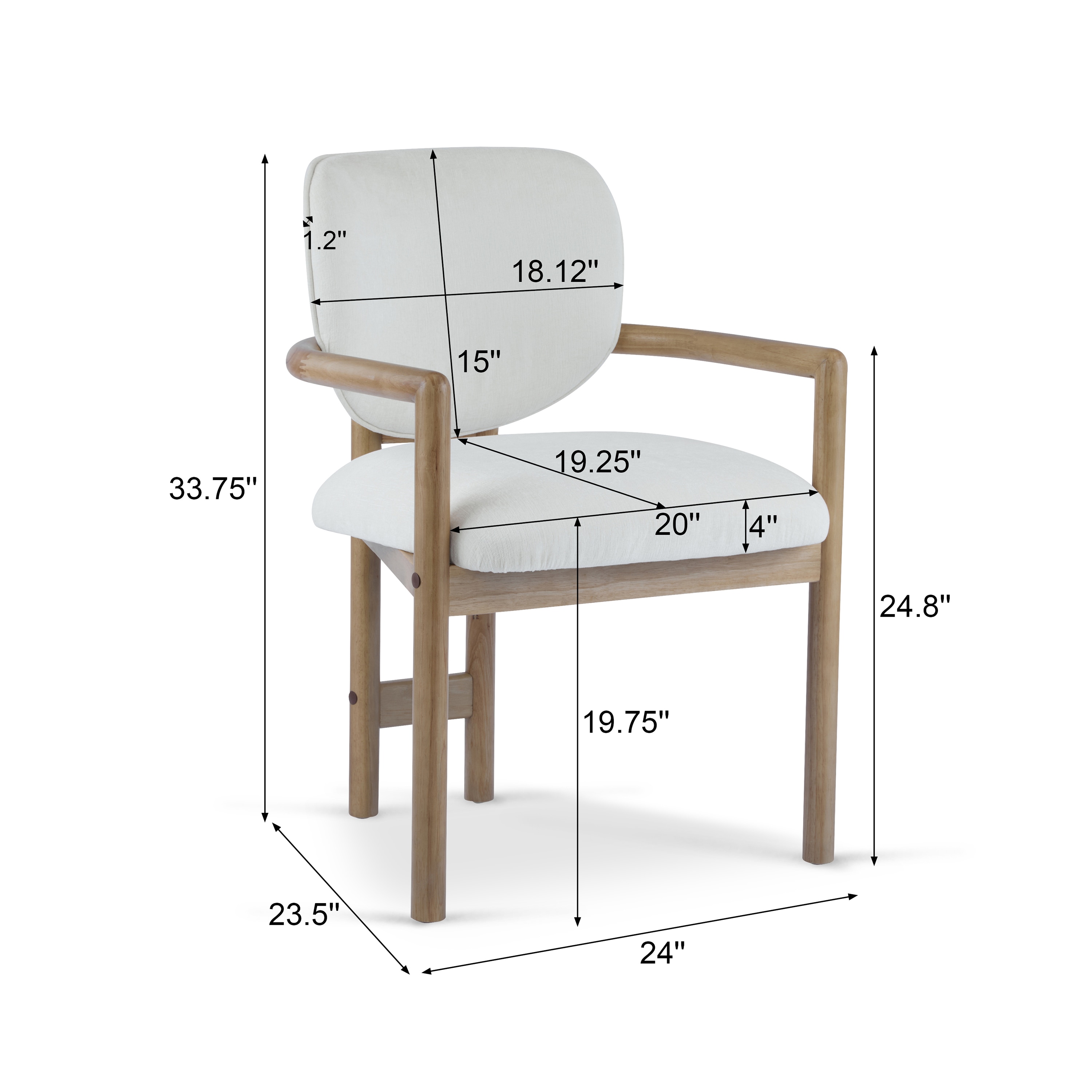 ModernLuxe Dining Chairs Set of 2 Upholstered Arm Chairs Rubber Wood ...