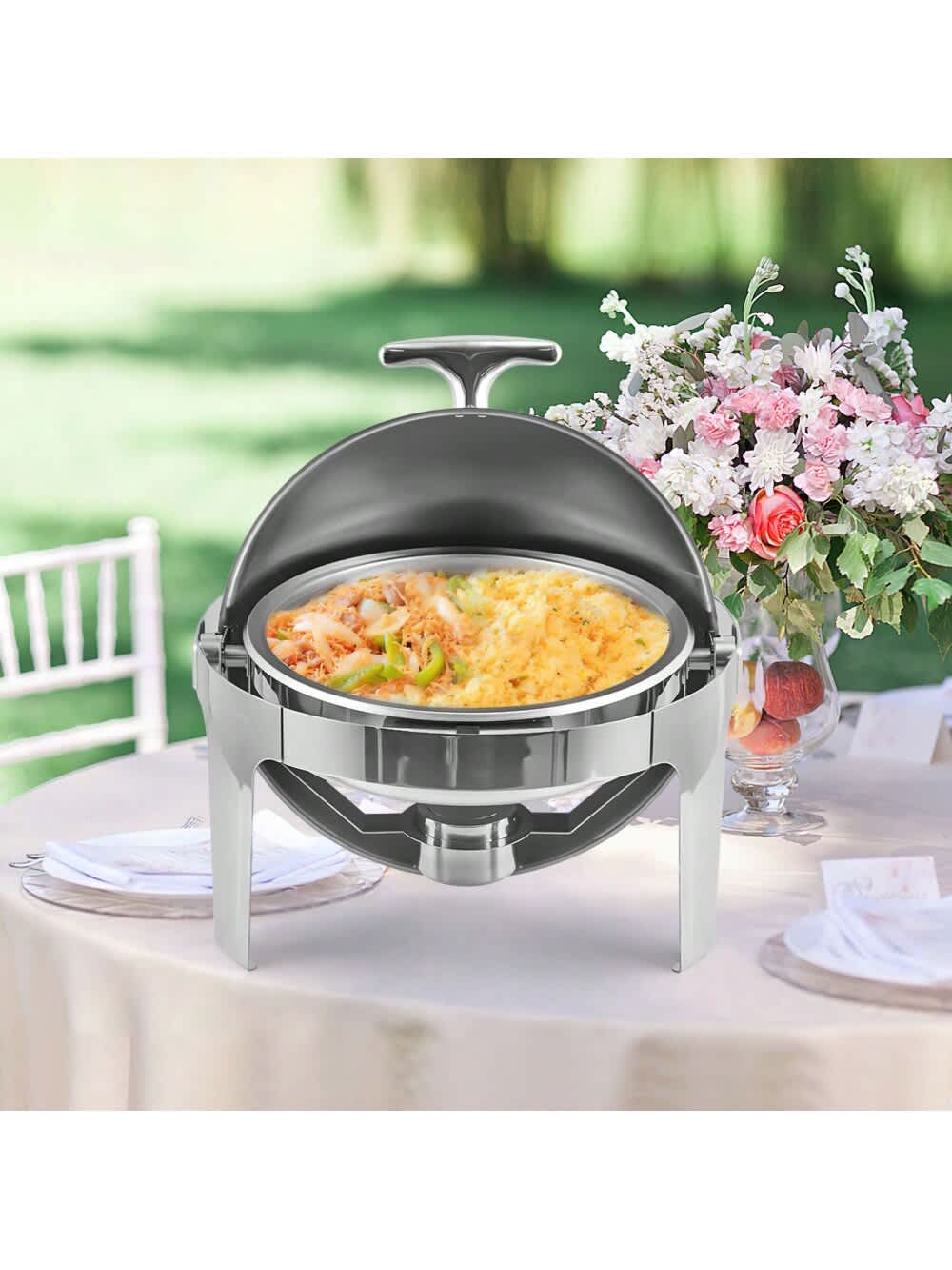 Qeetex 6.8 QT Round Roll Top Chafing Dish Buffet Set. Round Chafing ...