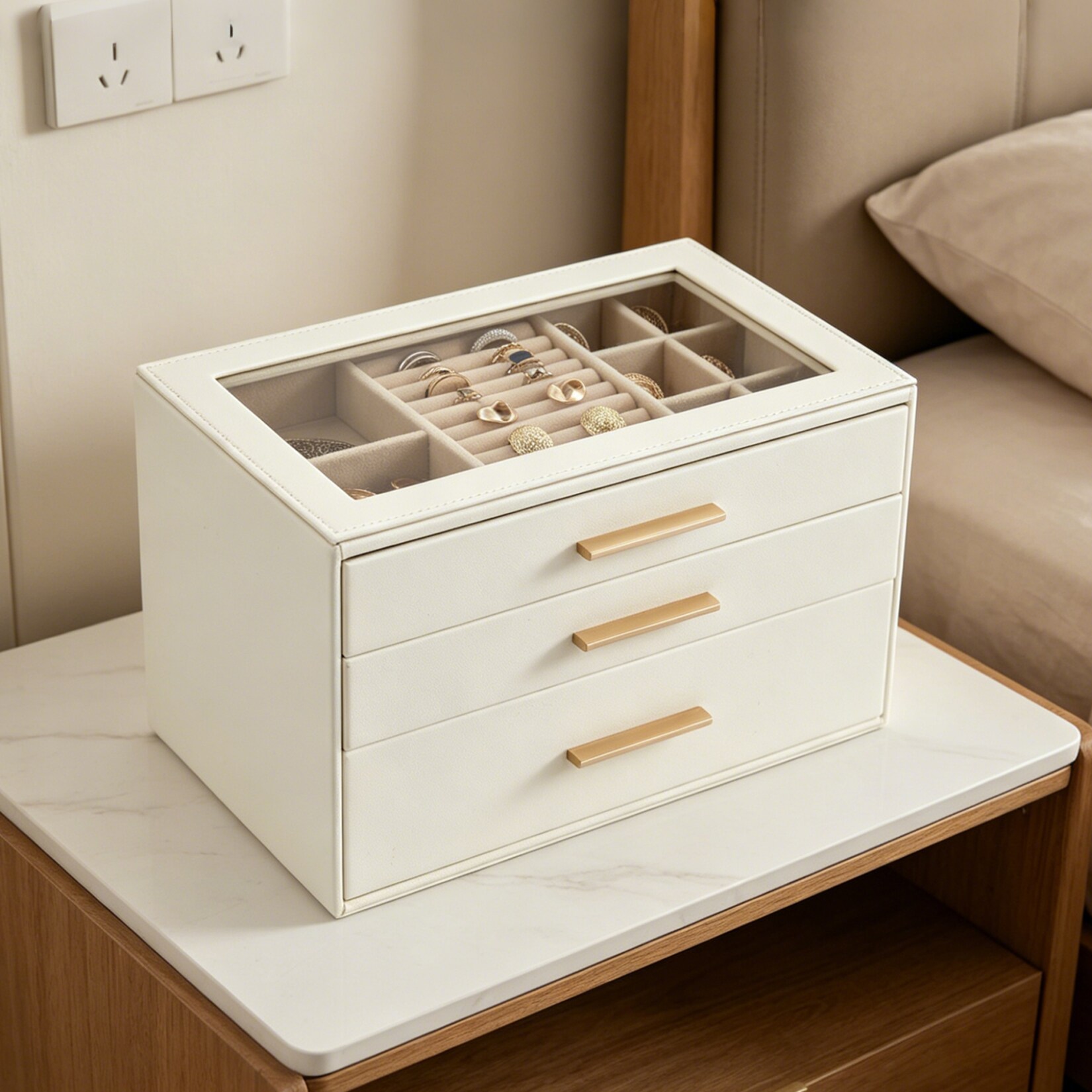 Garvee 3-Tier Jewelry Box with Clear Top Large PU Leather Jewelry ...