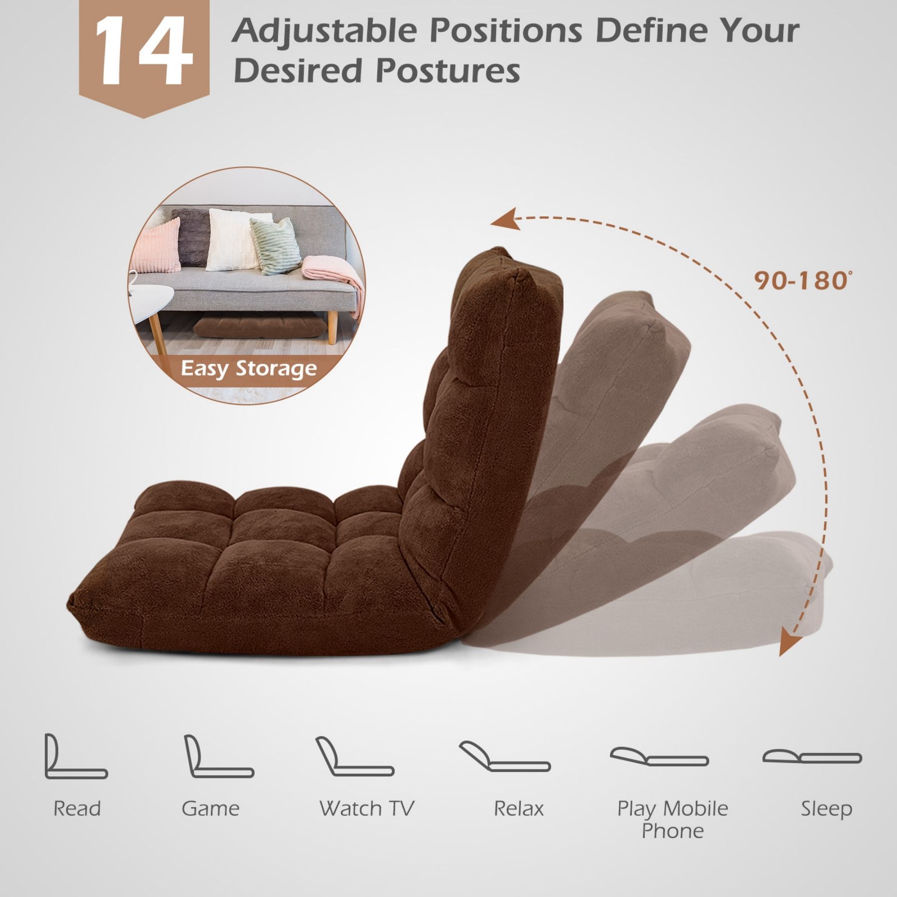 Poinic 14-Position Adjustable Folding Cushioned 19.5-in W Modern Coffee ...