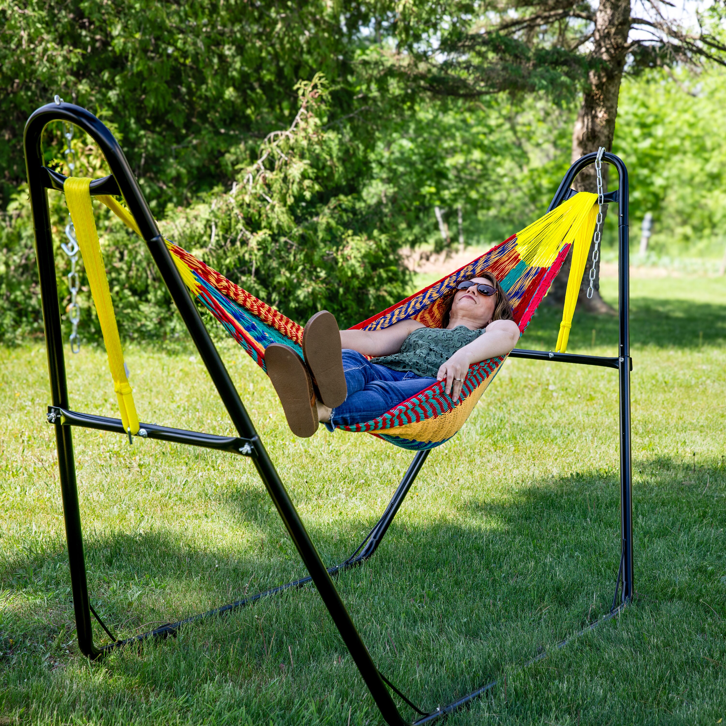 Sunnydaze Decor Extra Large Multi Color Woven Cotton Hammock - 157-in x ...