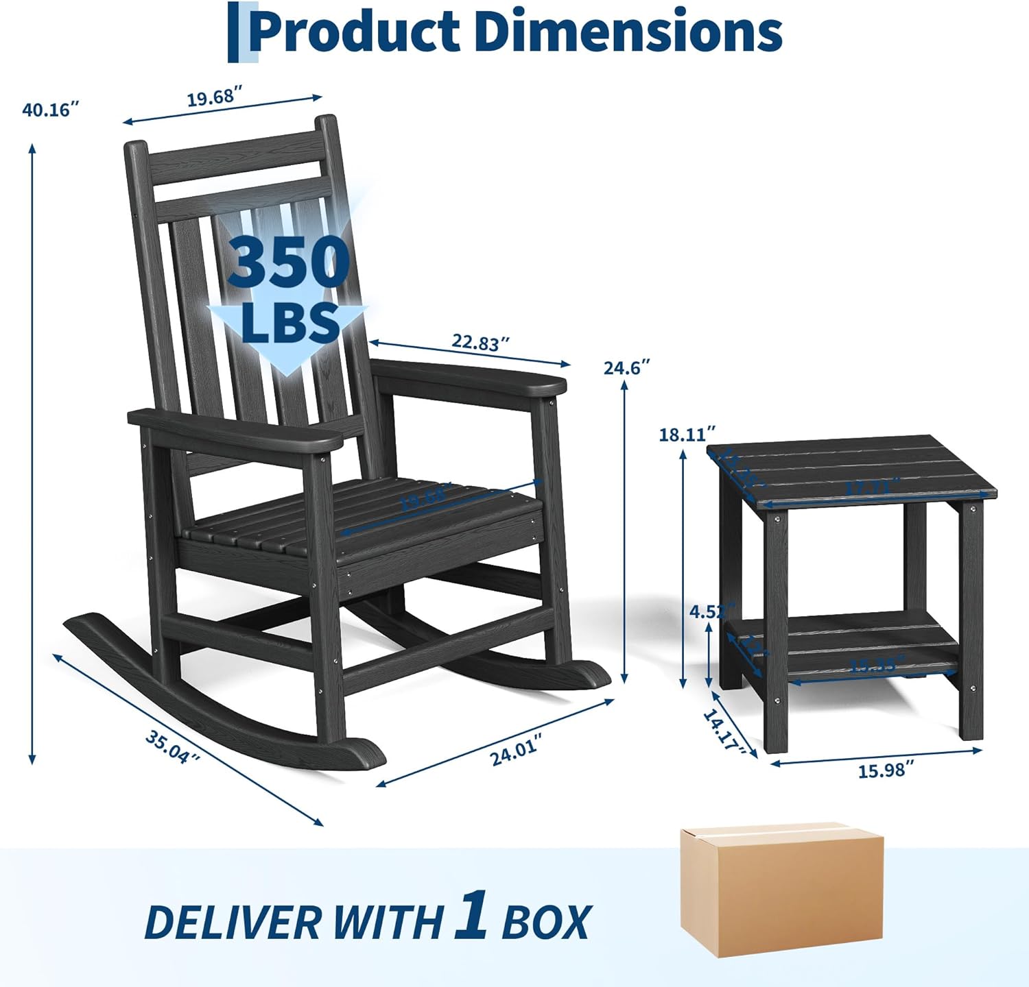 Garvee HDPE Rocking Chair Outdoor Set of 2 with Side Table Poly High ...