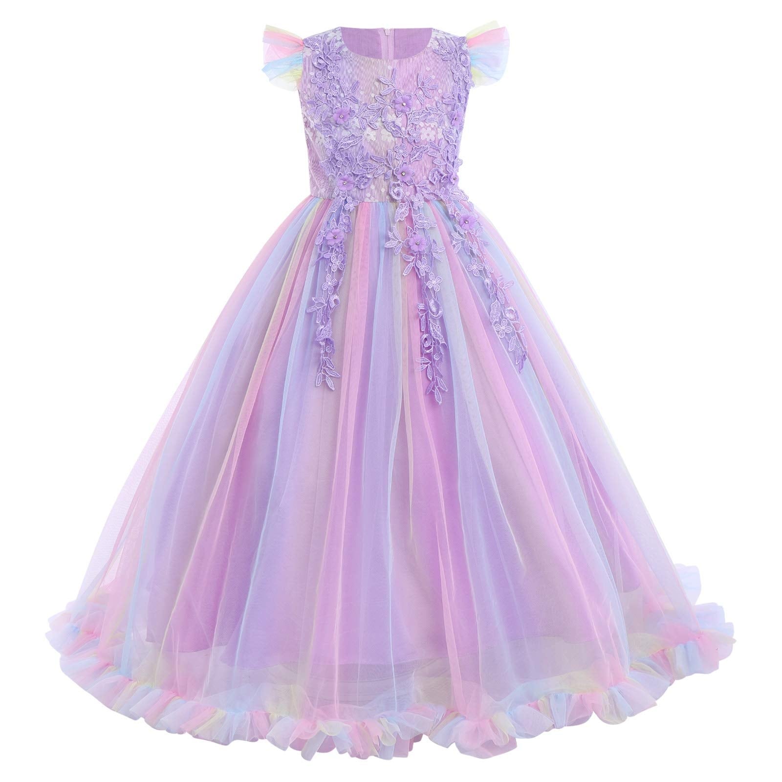 Afoxsos Girls Maxi Dress Sleeveless Lace Floral Princess Gown Full ...