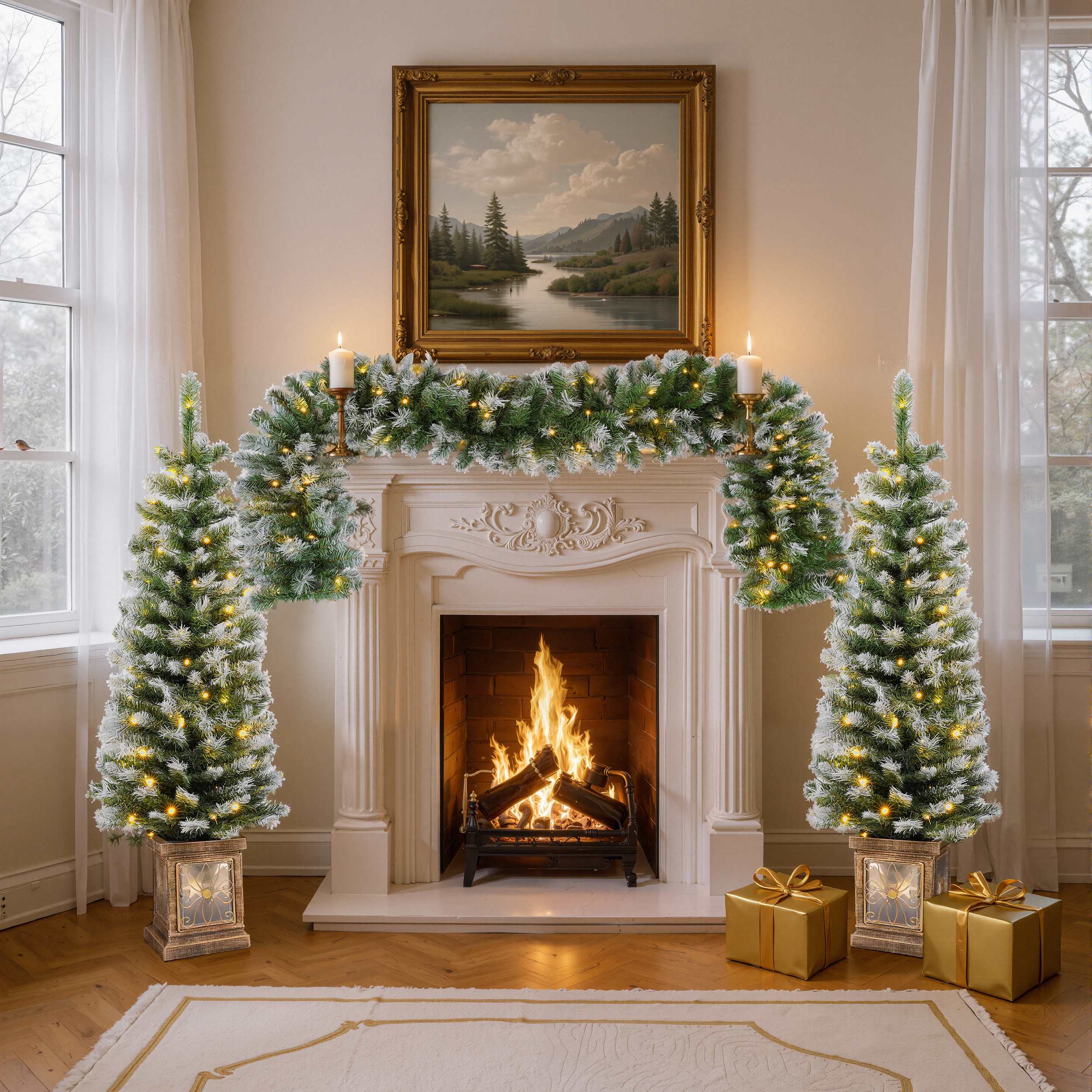 Rbied Artificial Christmas 3 Piece Set Wreath and 2 Entrance Trees with ...