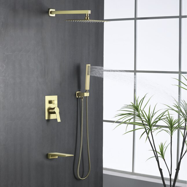 Wellfor Concealed Valve Shower System Brushed Gold Dual Head Waterfall