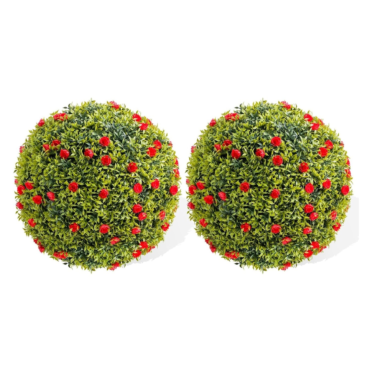 Der Rose 2 Pack 20 Inch Artificial Topiary Balls with Red Flowers ...