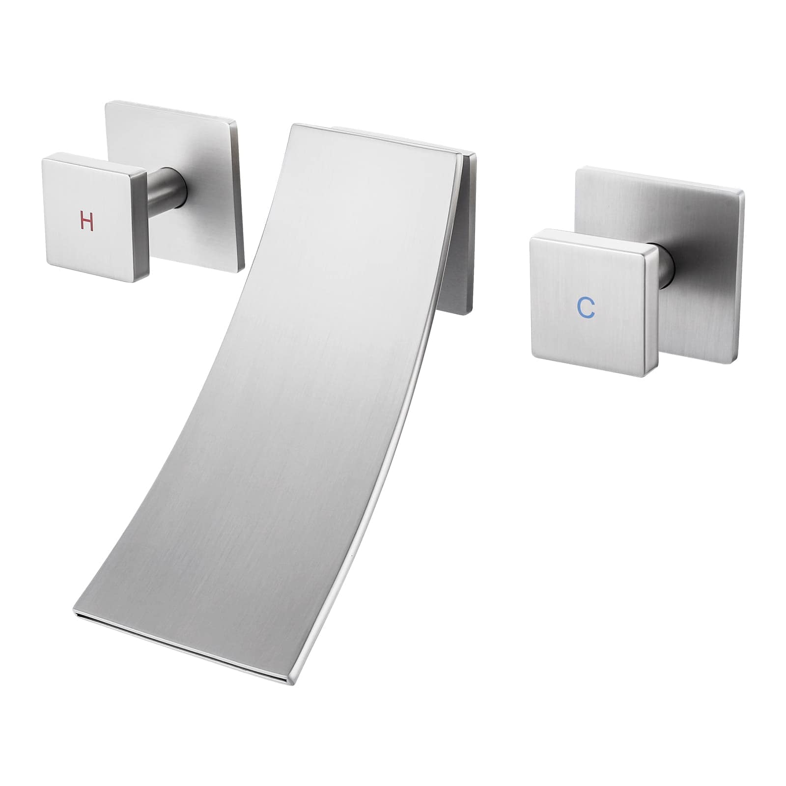 ALEASHA Waterfall 2-Handle Wall Mounted Bathroom Faucet in Brushed ...