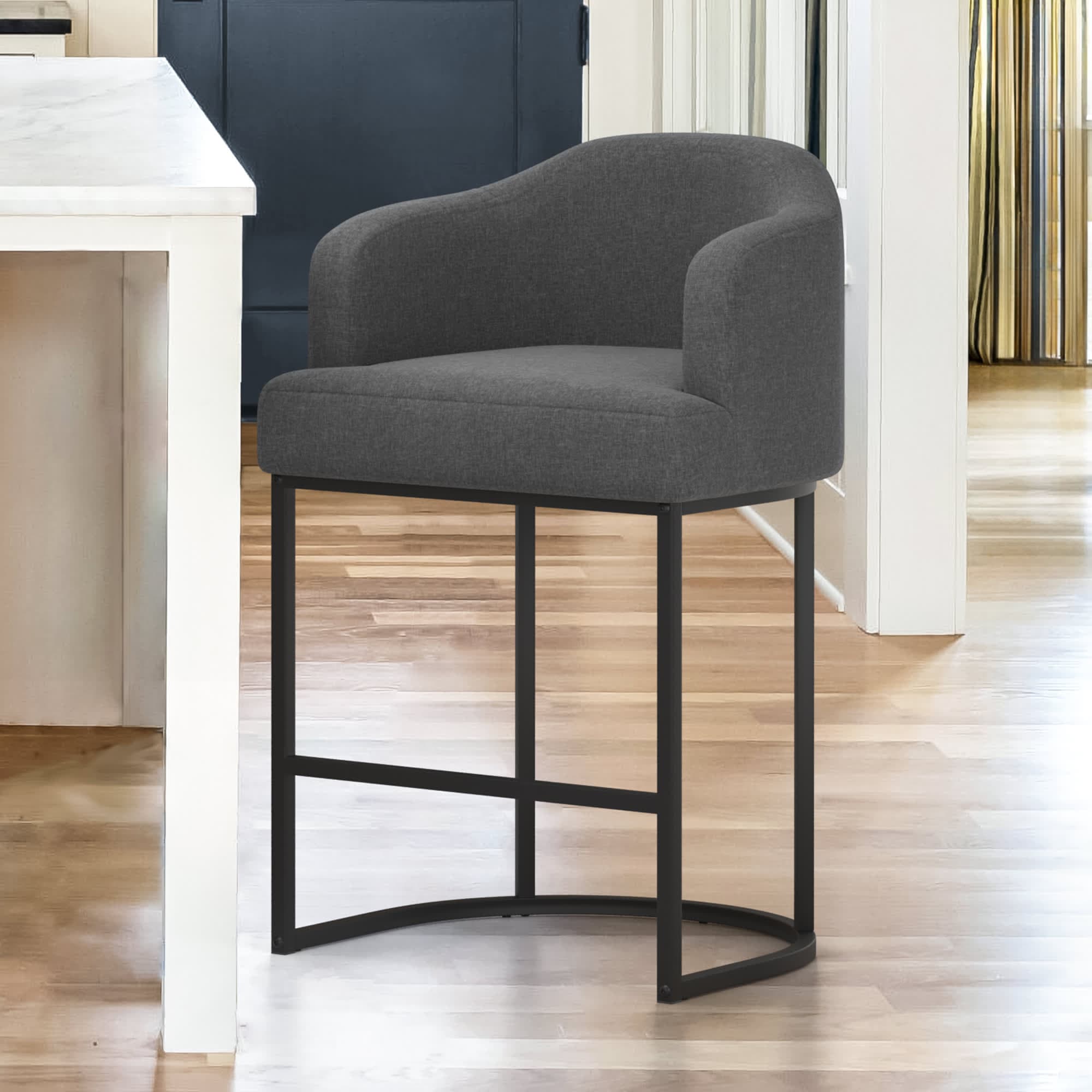 Hosworth 26.in Dark Grey Modern Counter Stool Fabric Upholstered Low ...