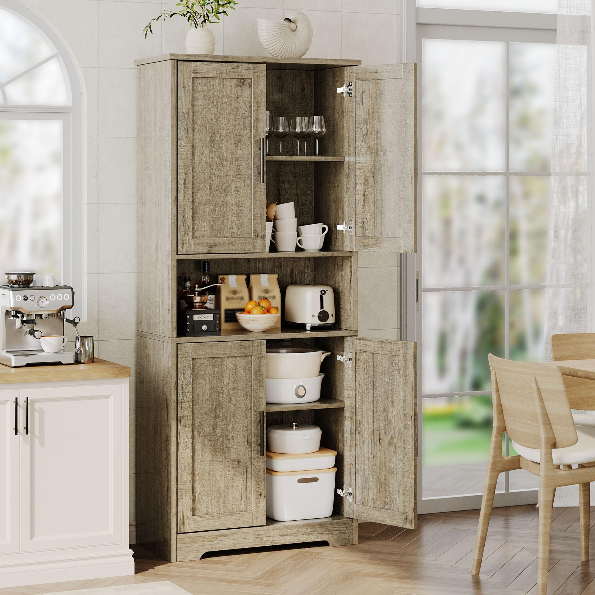 Garvee Kitchen Pantry Cabinet 70in Tall Storage Cabinet with Doors ...