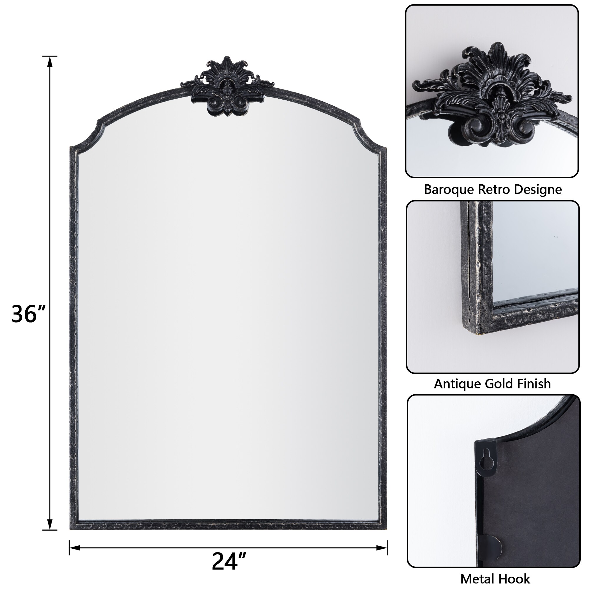 Maxax H-QWM 24-in W x 36-in H Arch Vintage Black Framed Full Length ...
