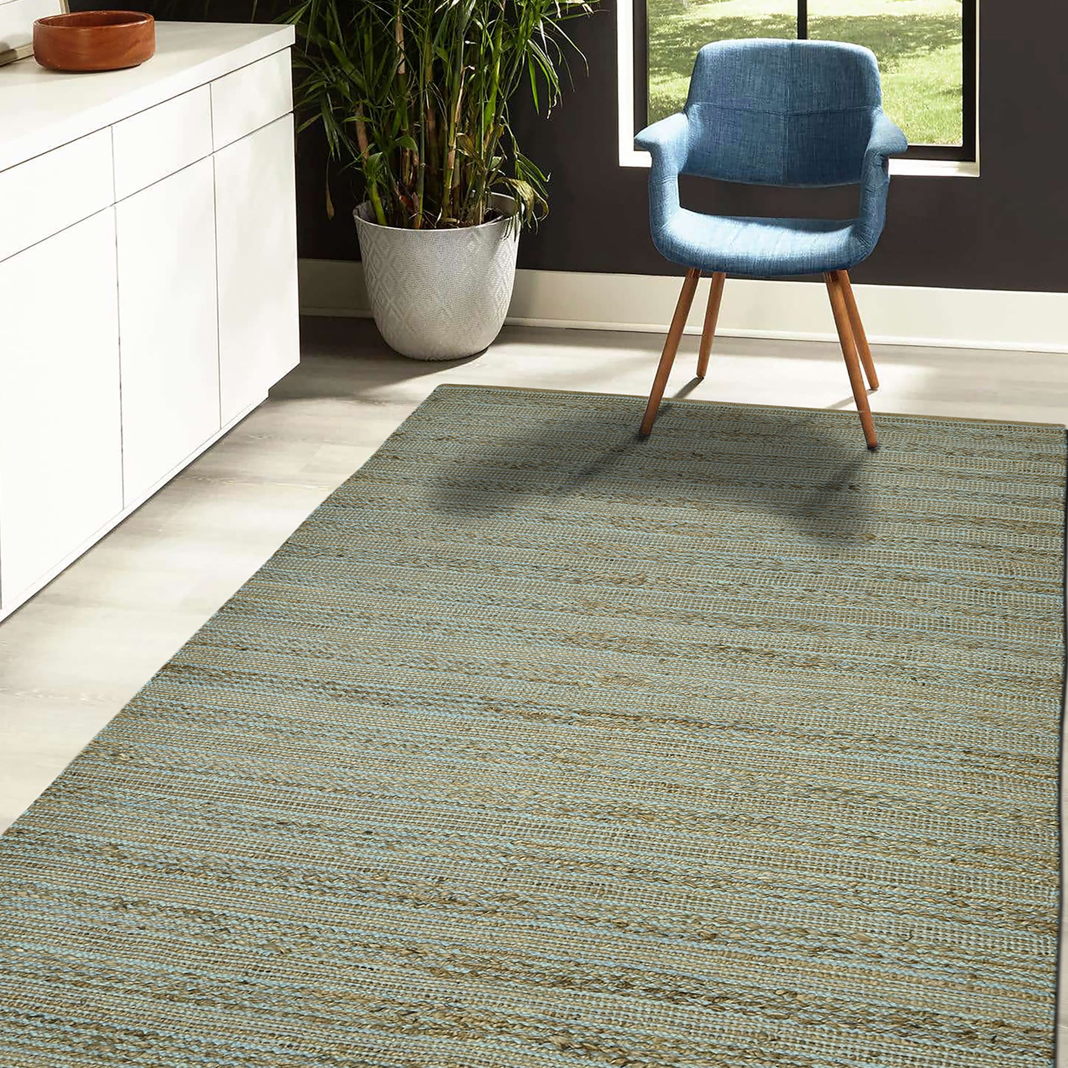 Amer Rugs 3 x 5 (ft) Jute Aqua Rectangular Indoor Stripe Farmhouse ...