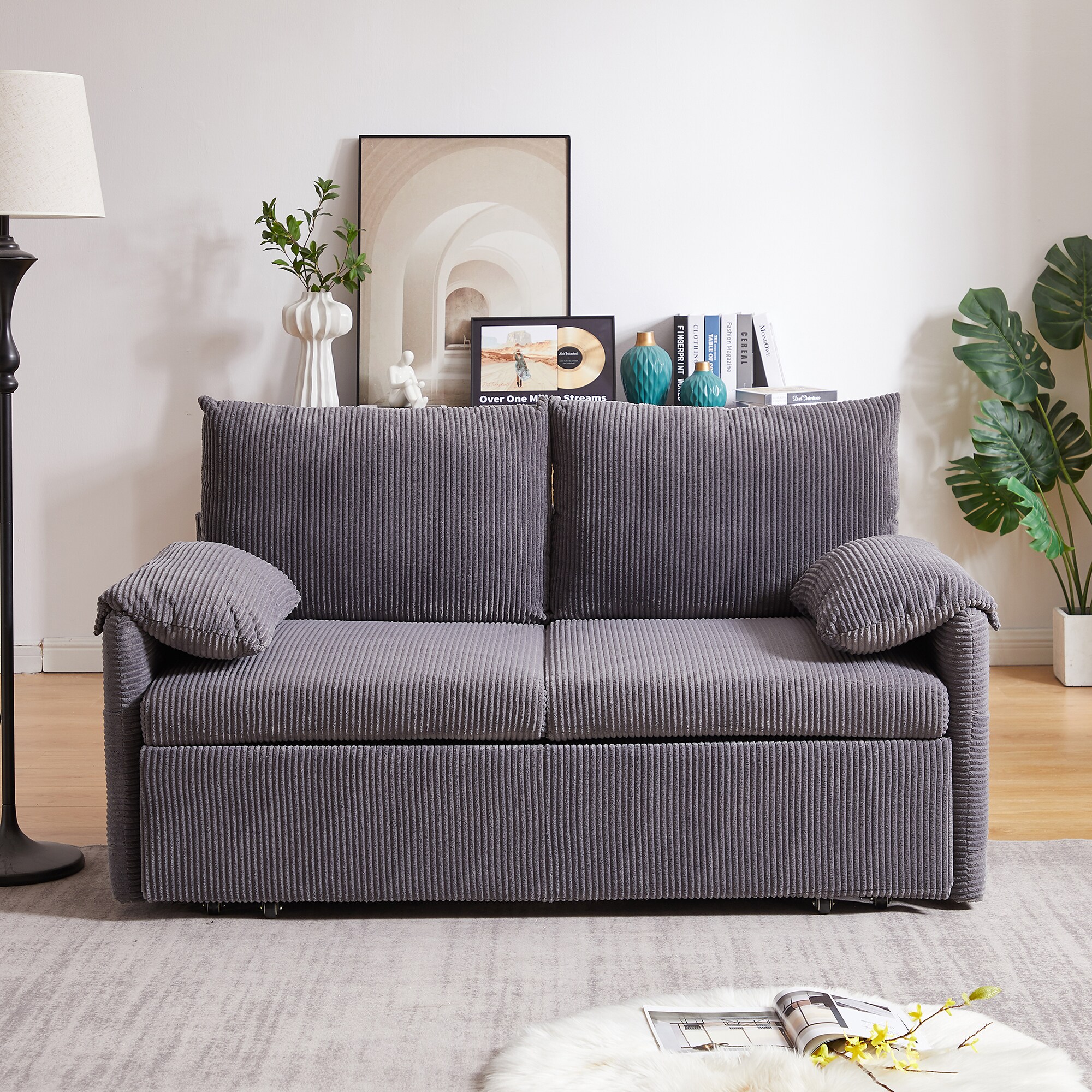 Bybafun 2 Seat Gray Casual Corduroy Sofa bed in the Futons & Sofa Beds ...