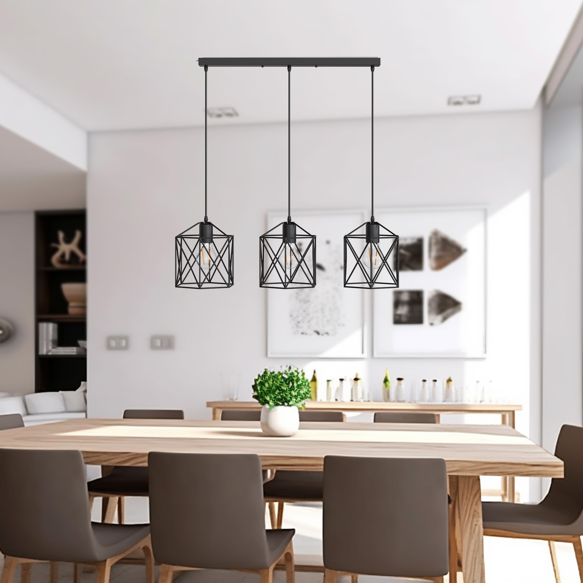 DORESshop Industrial 3 Light Nordic Adjustable Pendant Light with Metal ...