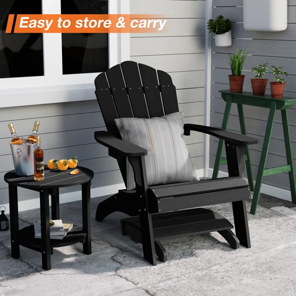 WINSOON Black Folding Adirondack Ottoman Black Plastic Ottoman in the ...