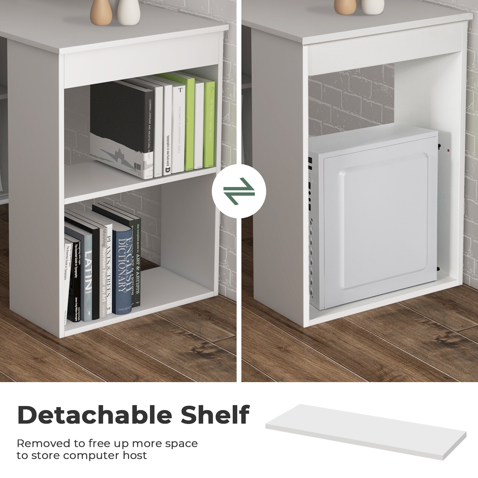 SUGIFT 48-in x 20-in Writing Desk With 6-Tier Storage Shelves ...