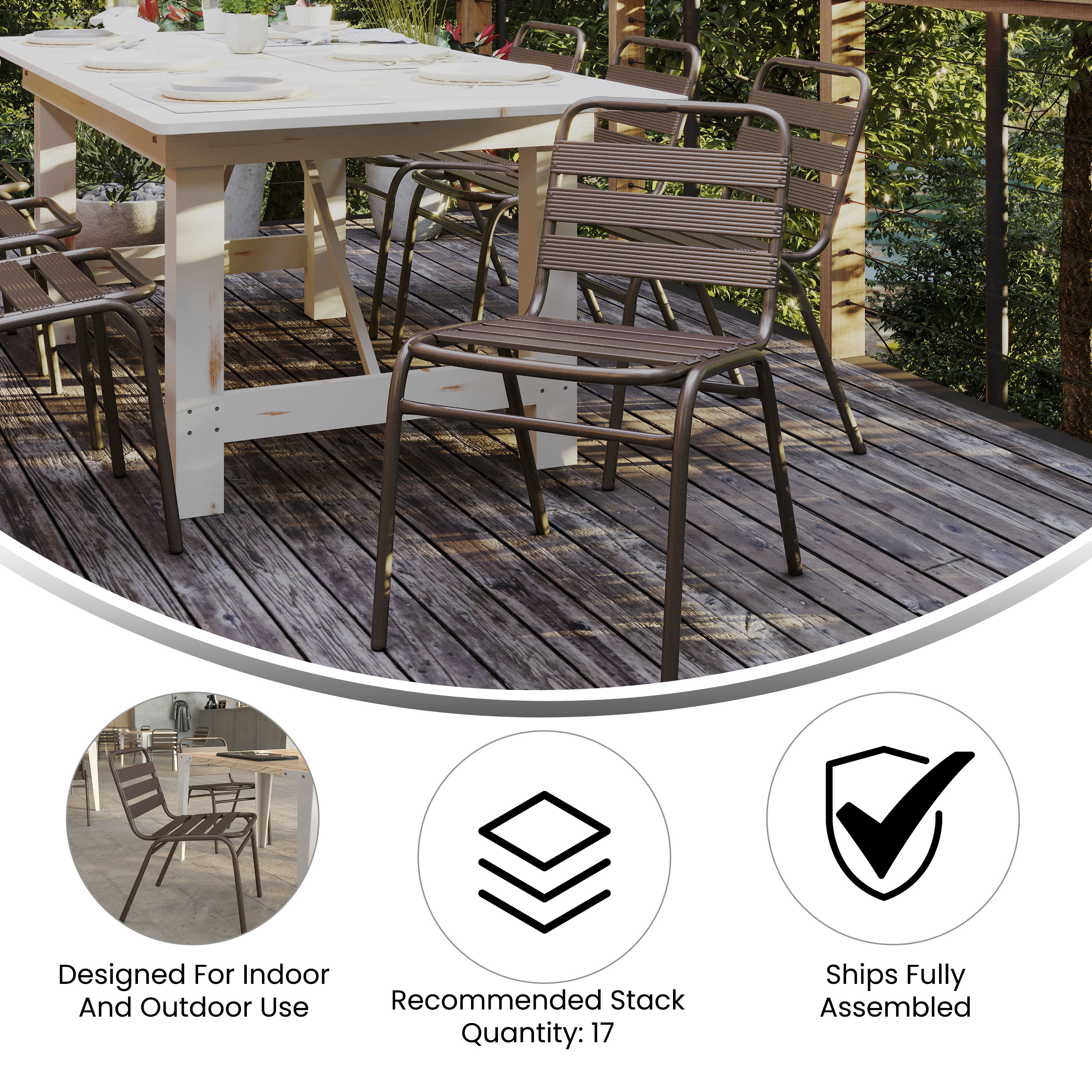 Emma + Oliver Rhea Bronze Metal Indoor-Outdoor Stacking Chair with ...