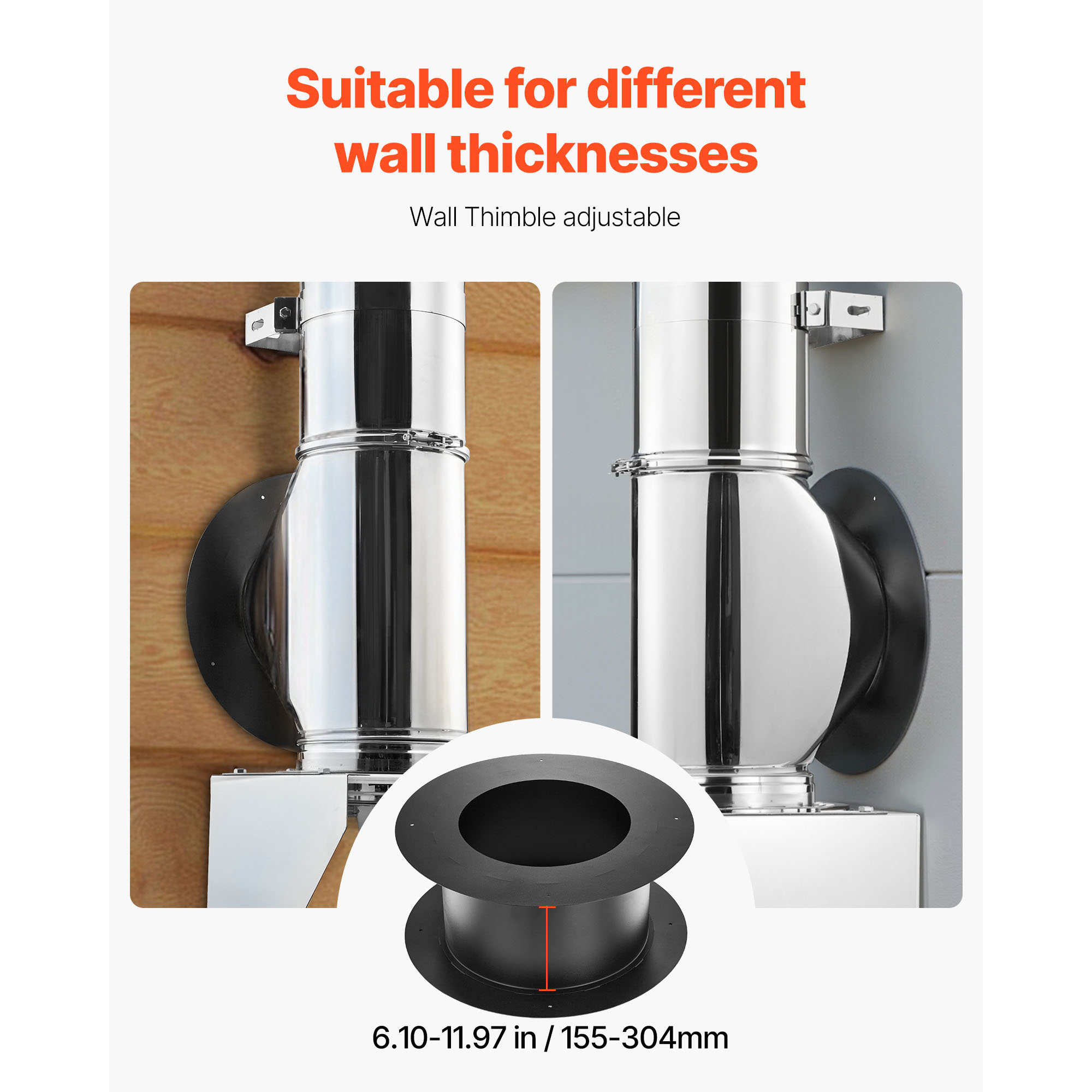 VEVOR Through the Wall Kit for 6-Inch Chimney Pipe 304 Stainless Steel ...
